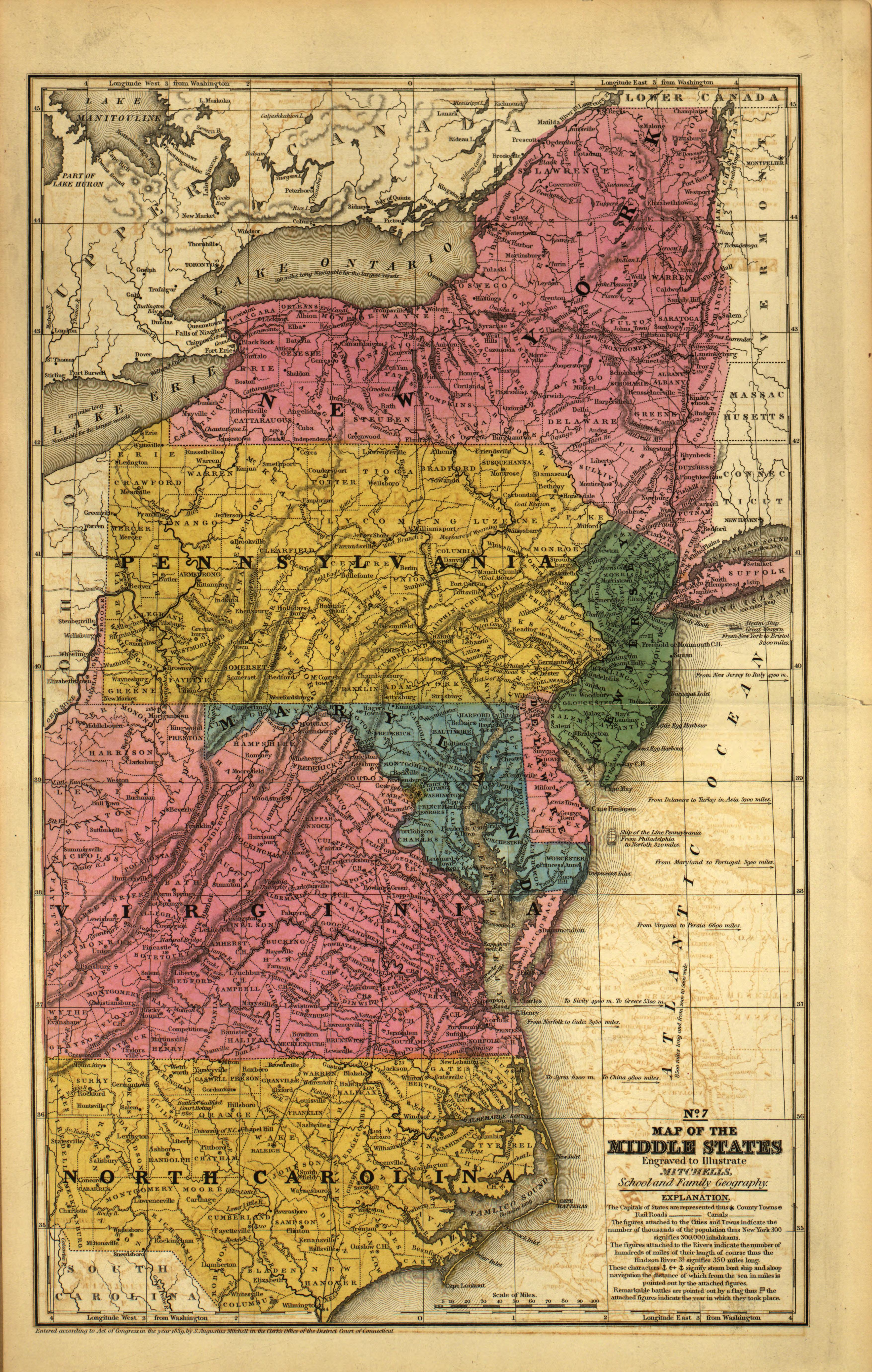 Old Map of United States [1839] Middle States – Relic Map Co.
