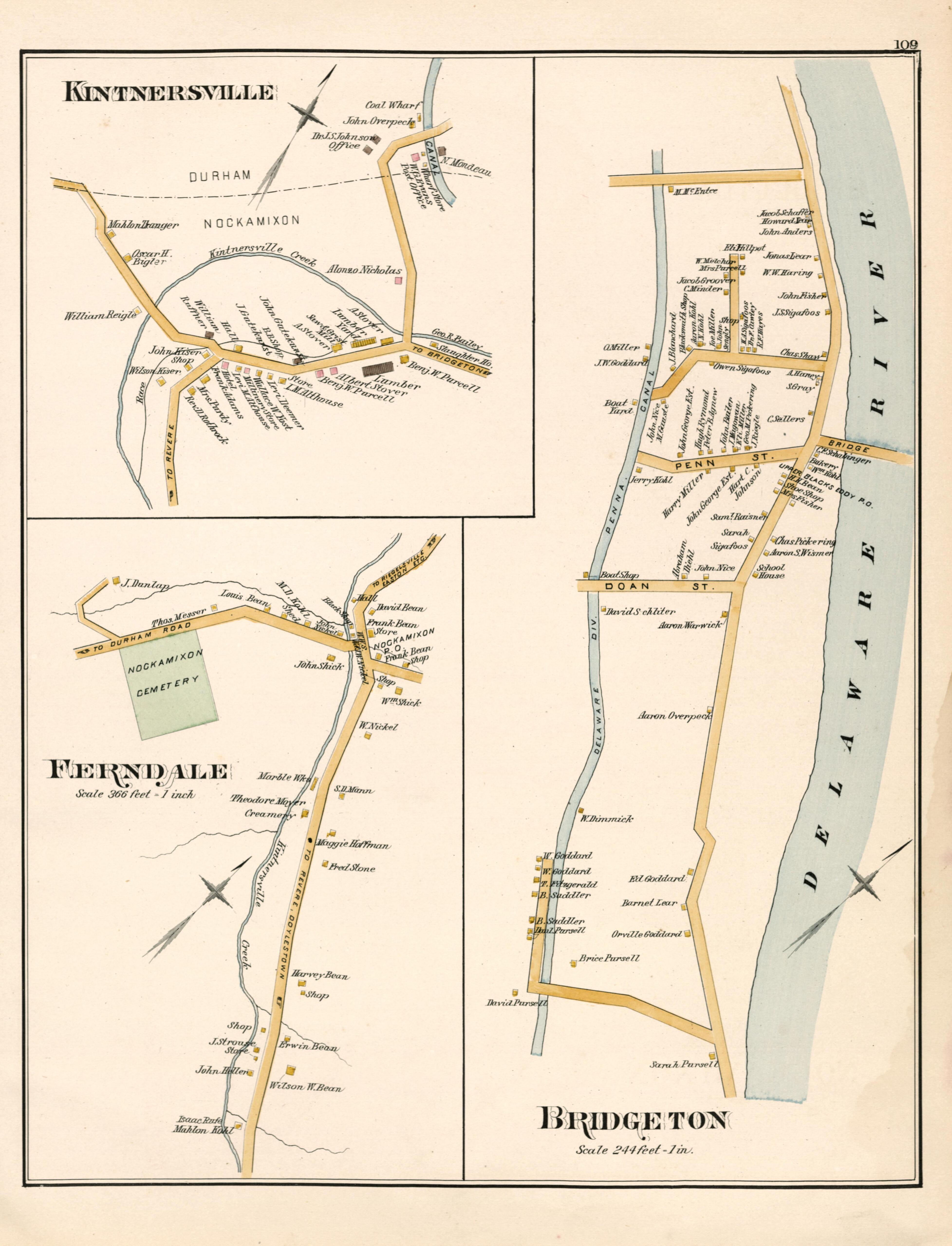 Old Map of , Bucks County, Pennsylvania [1891] Kintnersville; Ferndale ...