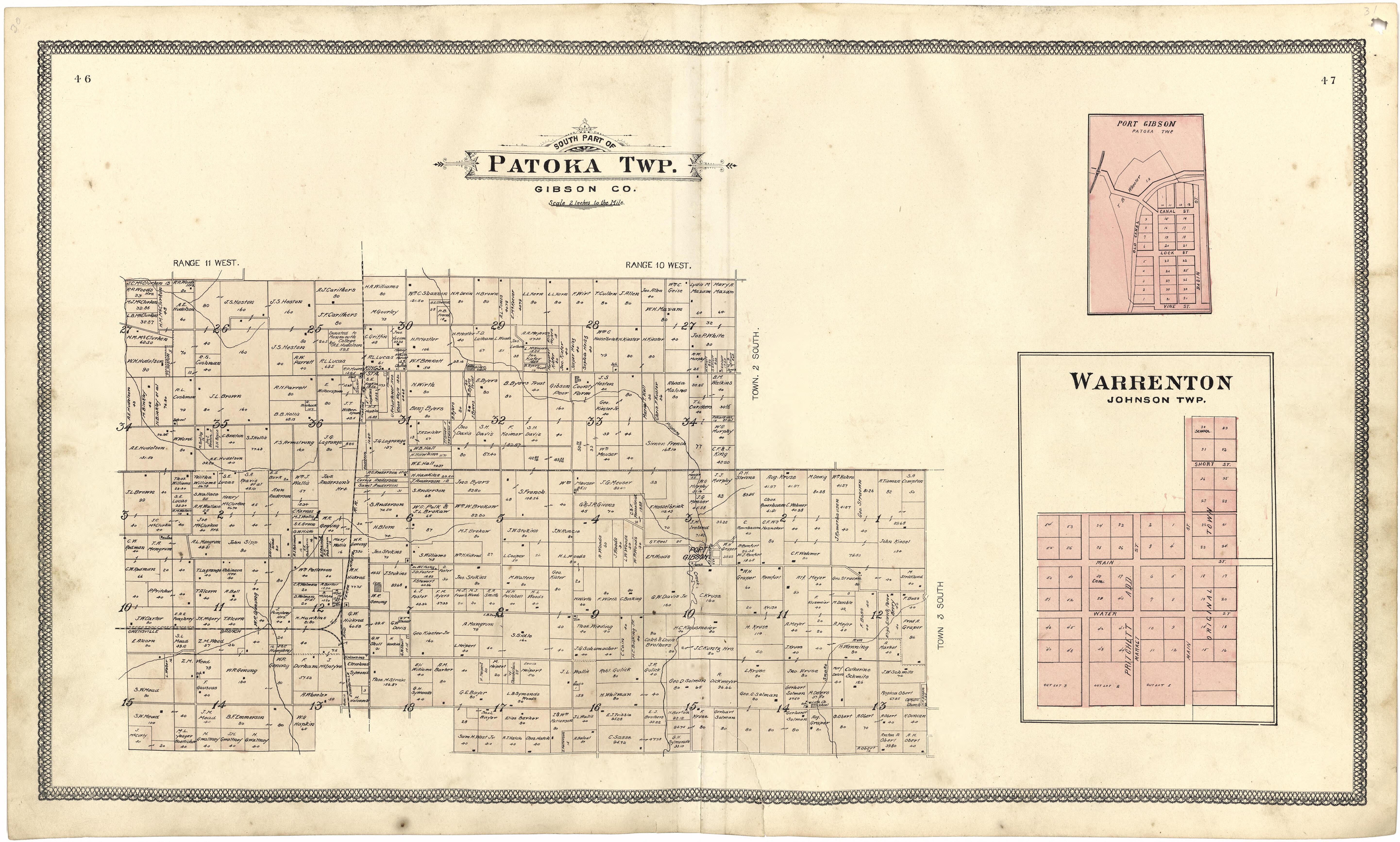 Old Map of , Gibson County, Indiana [1899] South Part of Patoka ...