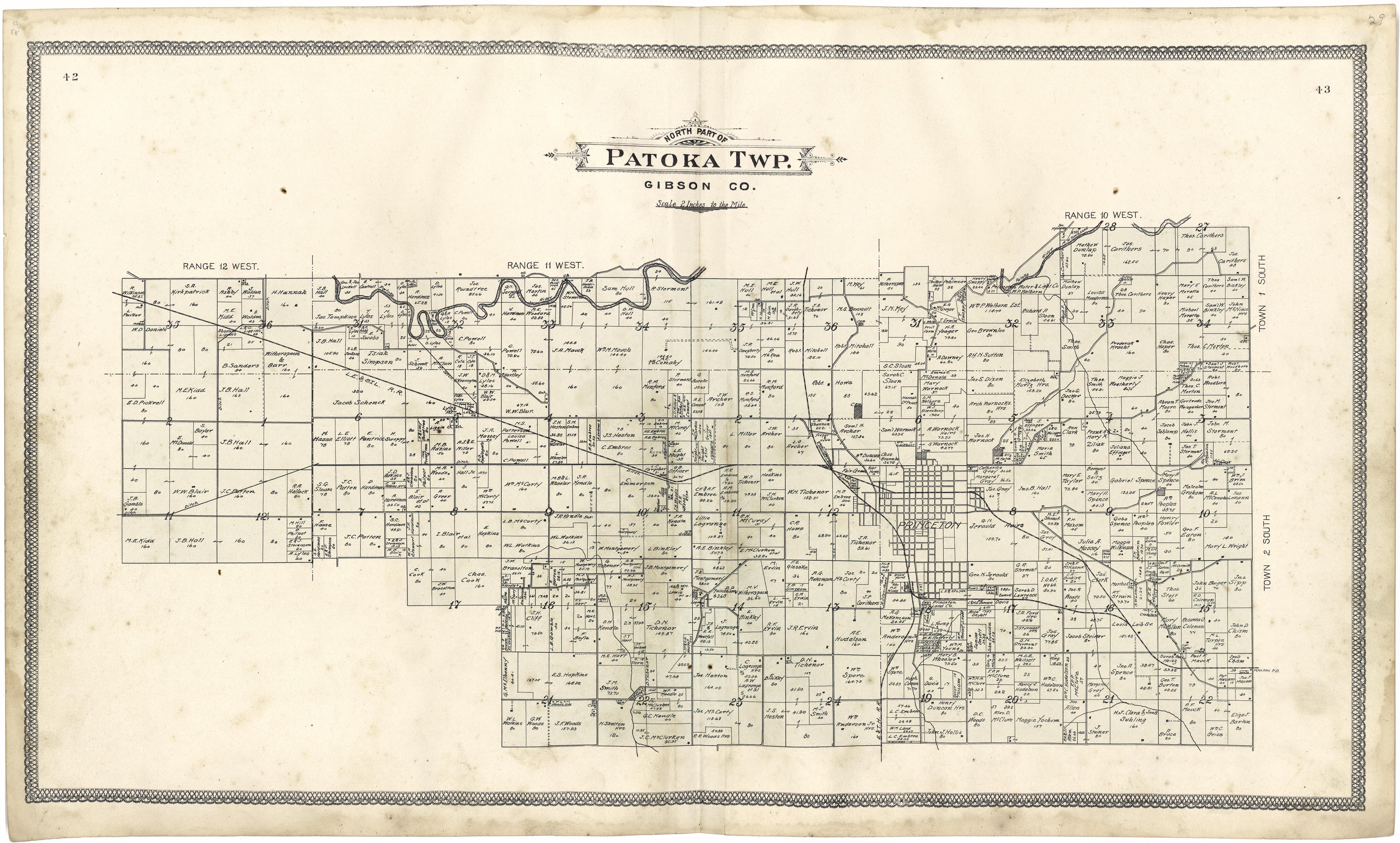 Old Map of Gibson County, Indiana, [1899] North Part of Patoka Township ...