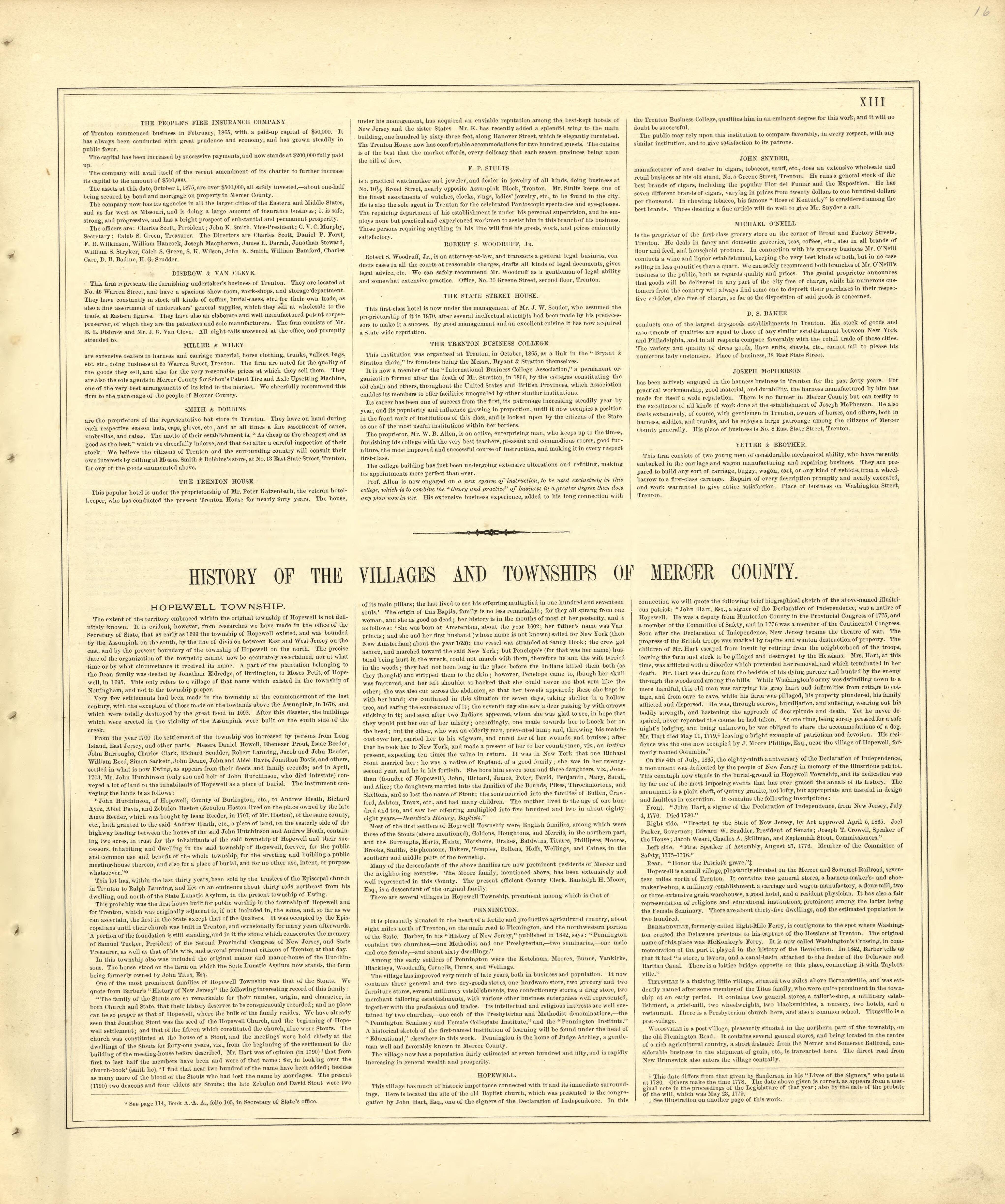 Old Map of , Mercer County, New Jersey [1875] History of Mercer County ...