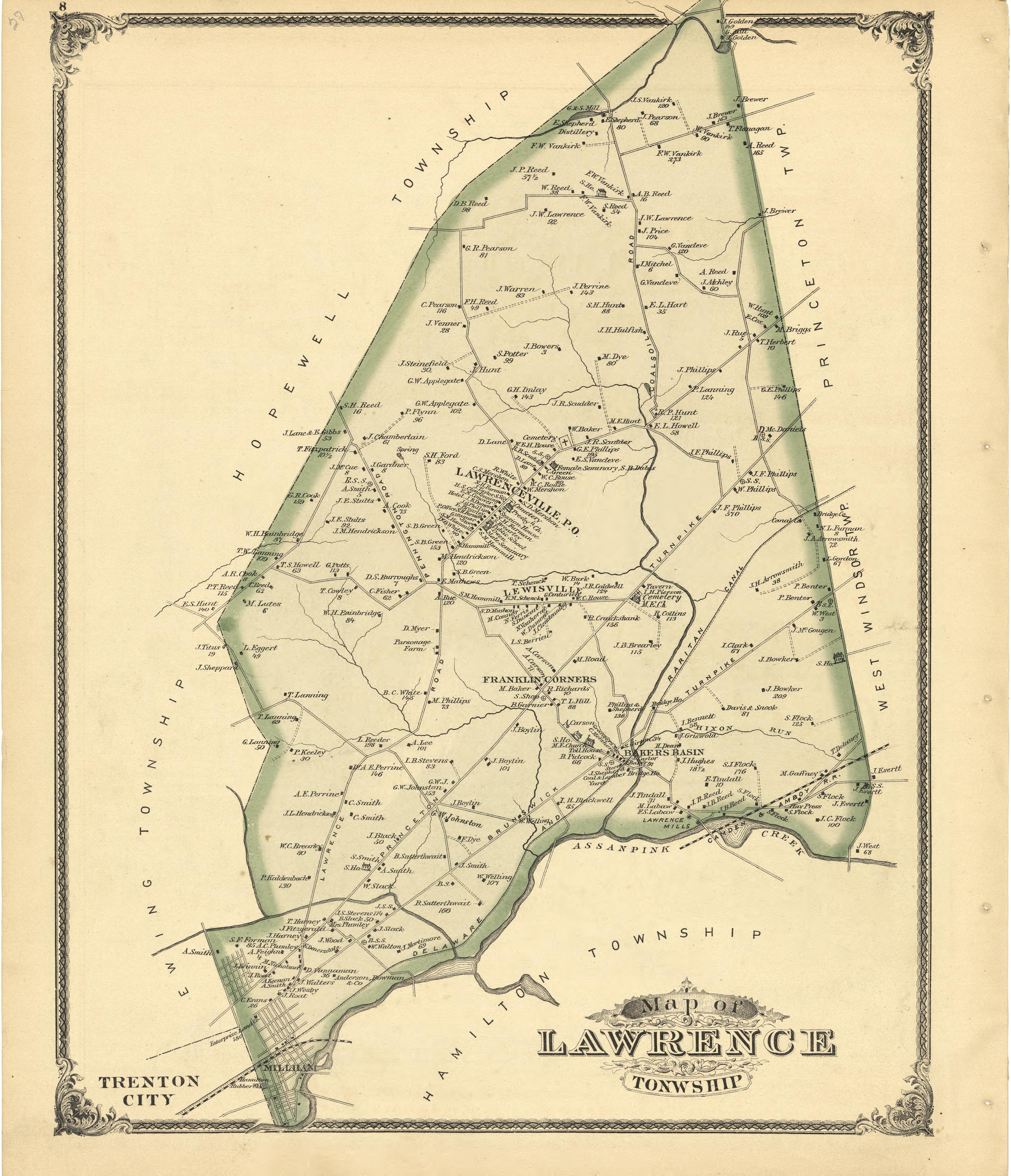 Old Map of , Mercer County, New Jersey [1875] Map of Lawrence Township ...