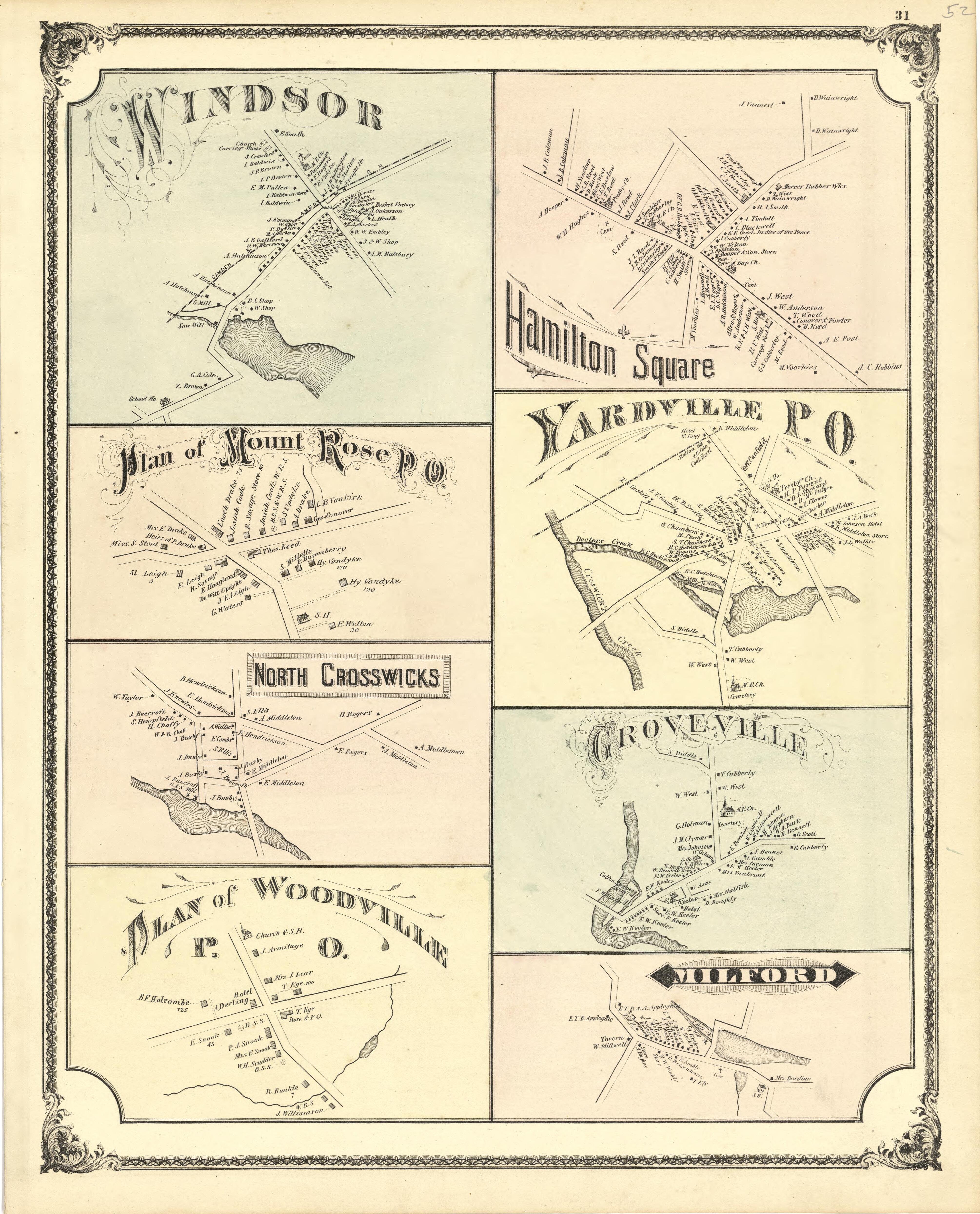 Old Map of , Mercer County, New Jersey [1875] Windsor, Hamilton Sq ...