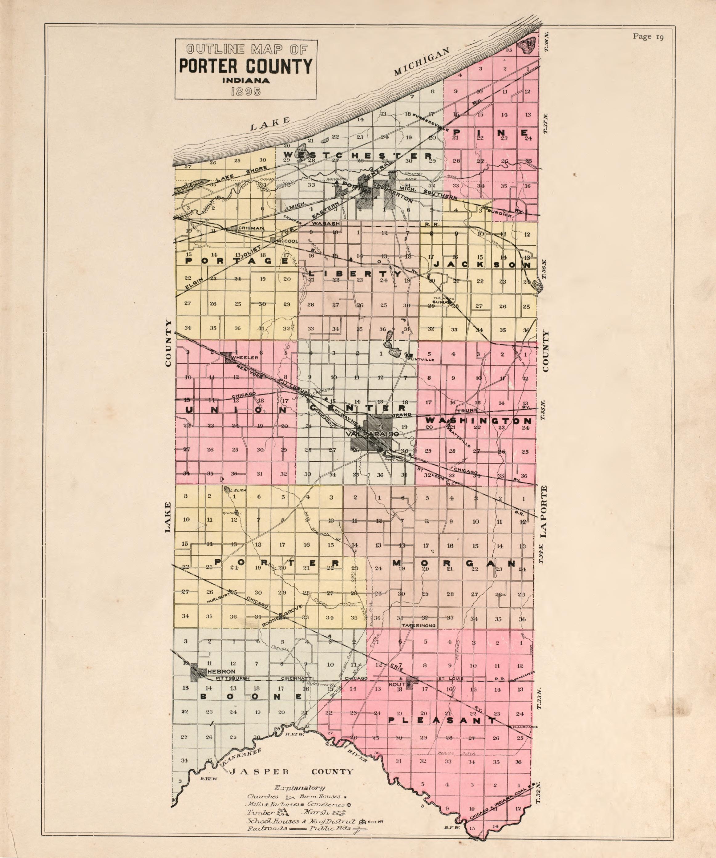 Old Map of Indiana, Porter County, [1895] Outline Map of Porter County ...