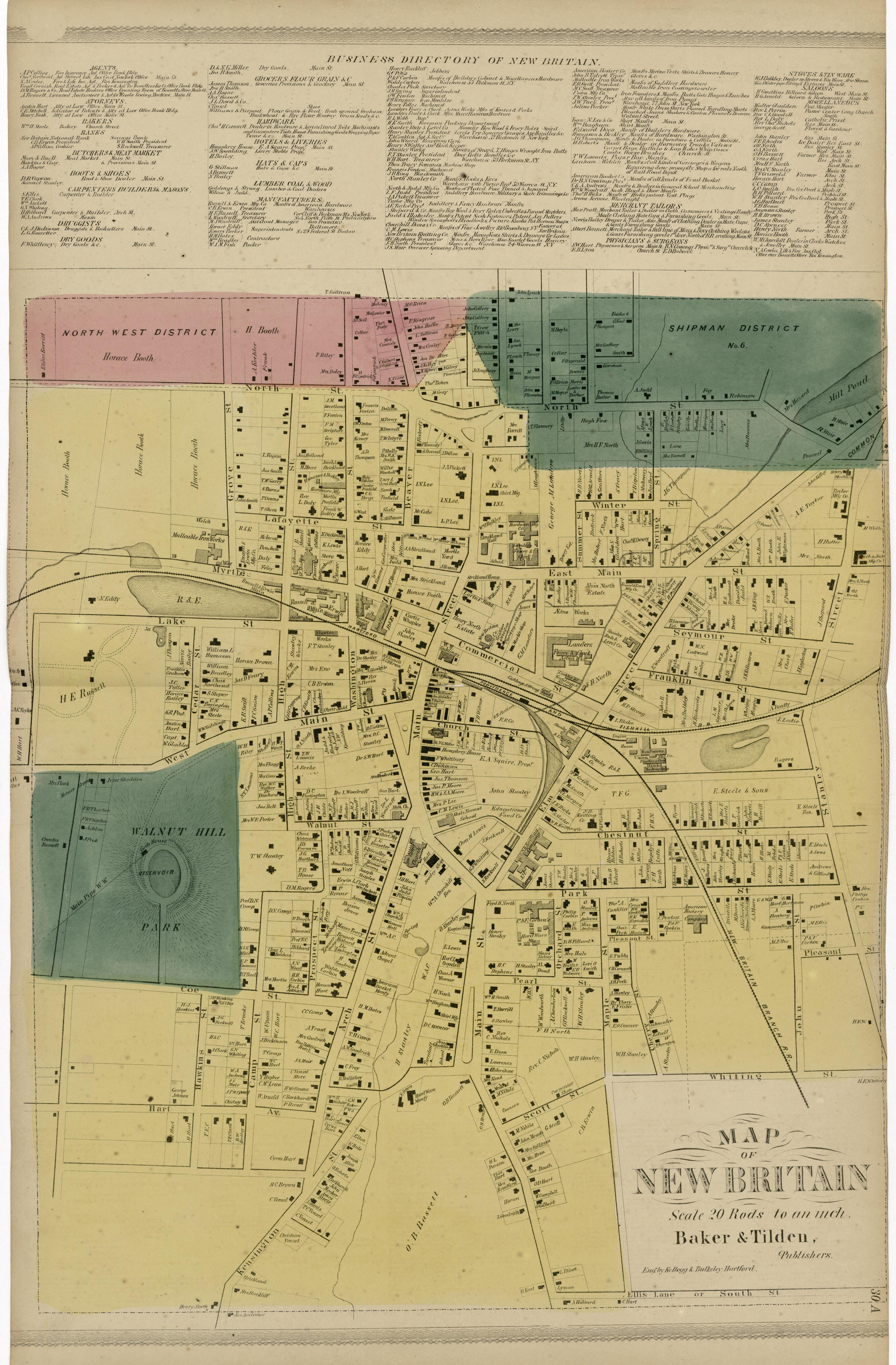 Old Map of Connecticut, Tolland County, [1869] Map of New Britain ...
