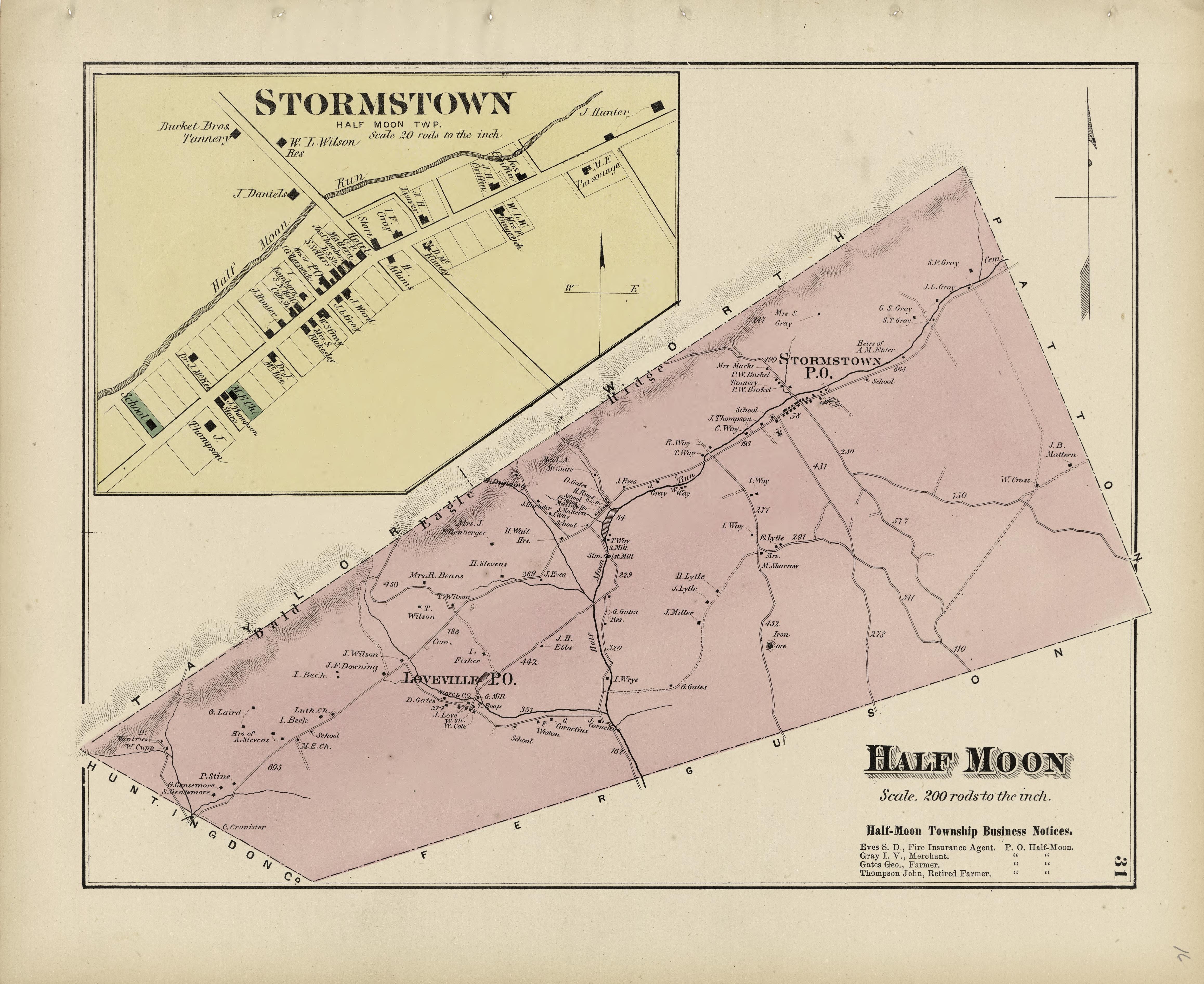 Old Map of Pennsylvania, Centre County, [1874] Half Moon; Stormstown ...
