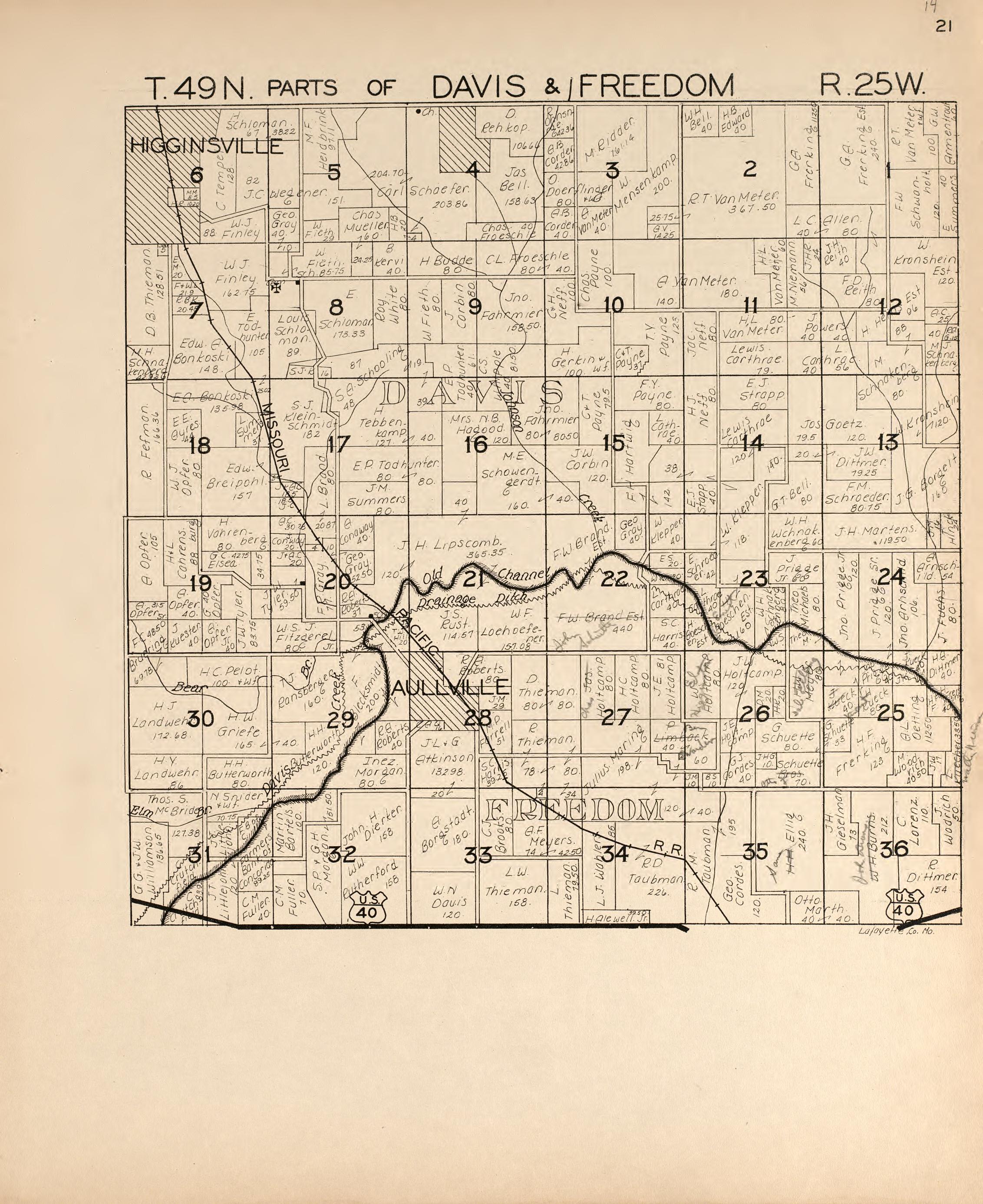 Old Map of Missouri, Lafayette County, [1920] Davis and Freedom – Relic ...