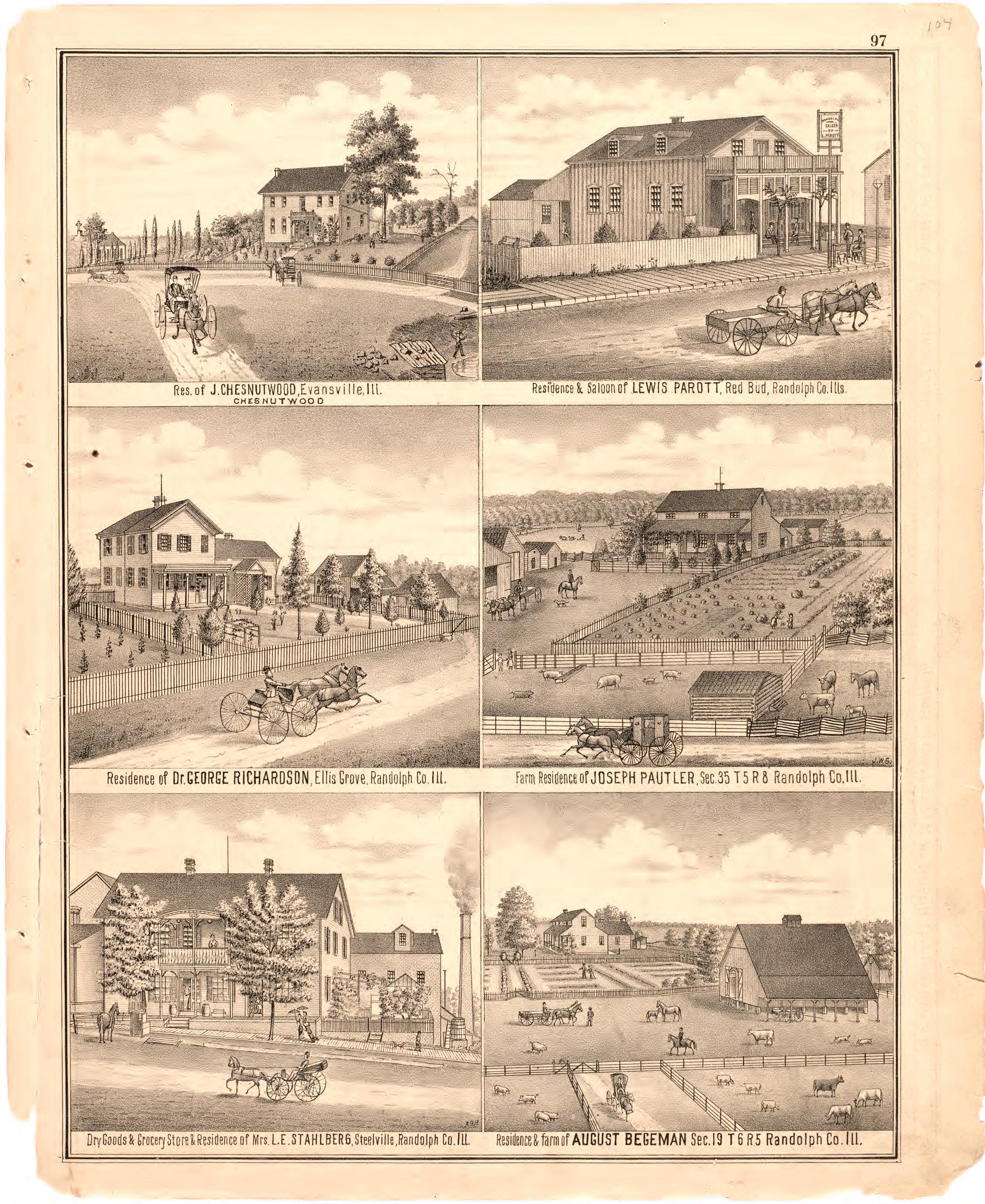 Old Map of Illinois, Randolph County, [1875] Farms & Residences – Relic ...