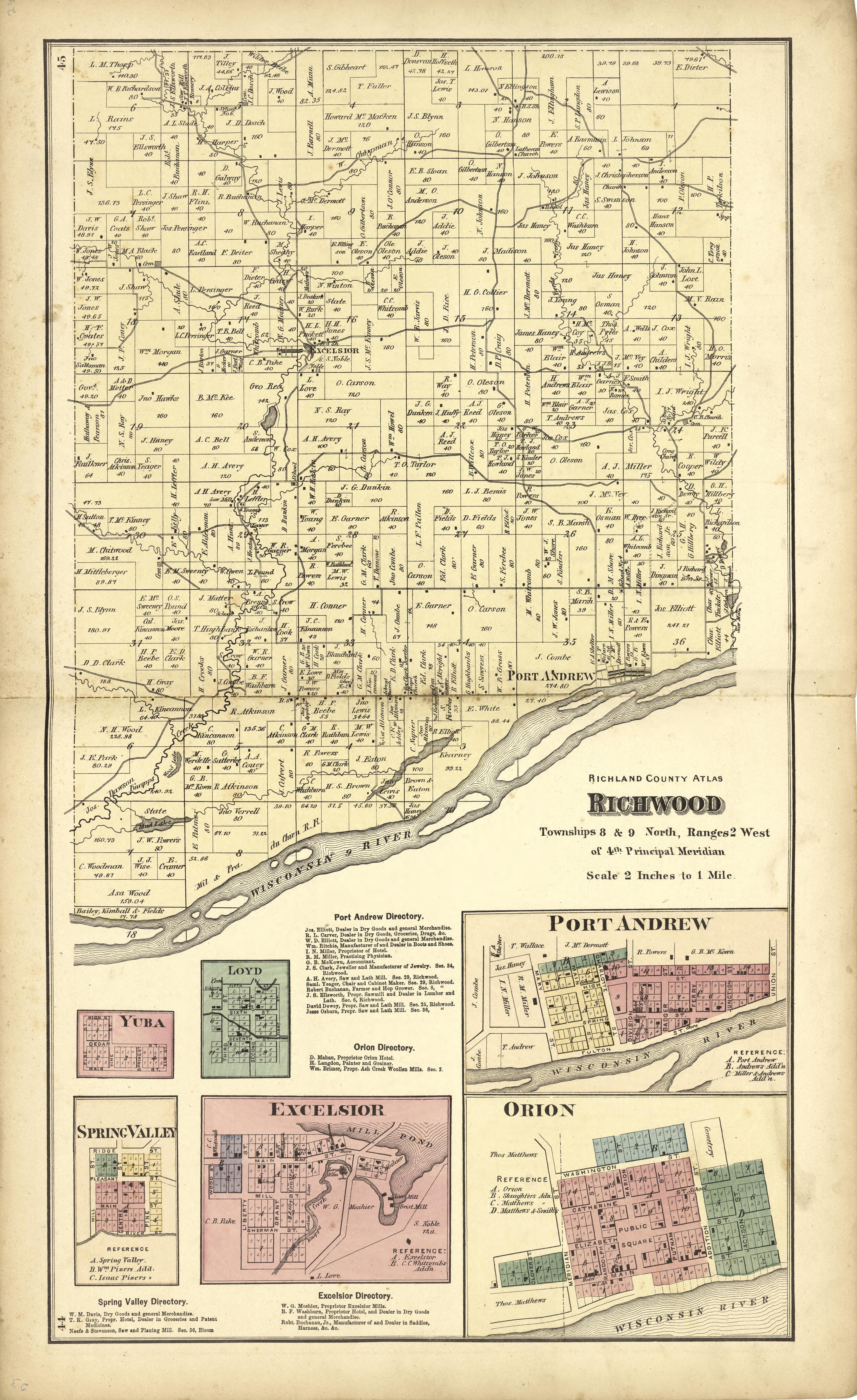 Old Map of Wisconsin, Richland County, [1874] Maps Of: Richwood, Yuba ...