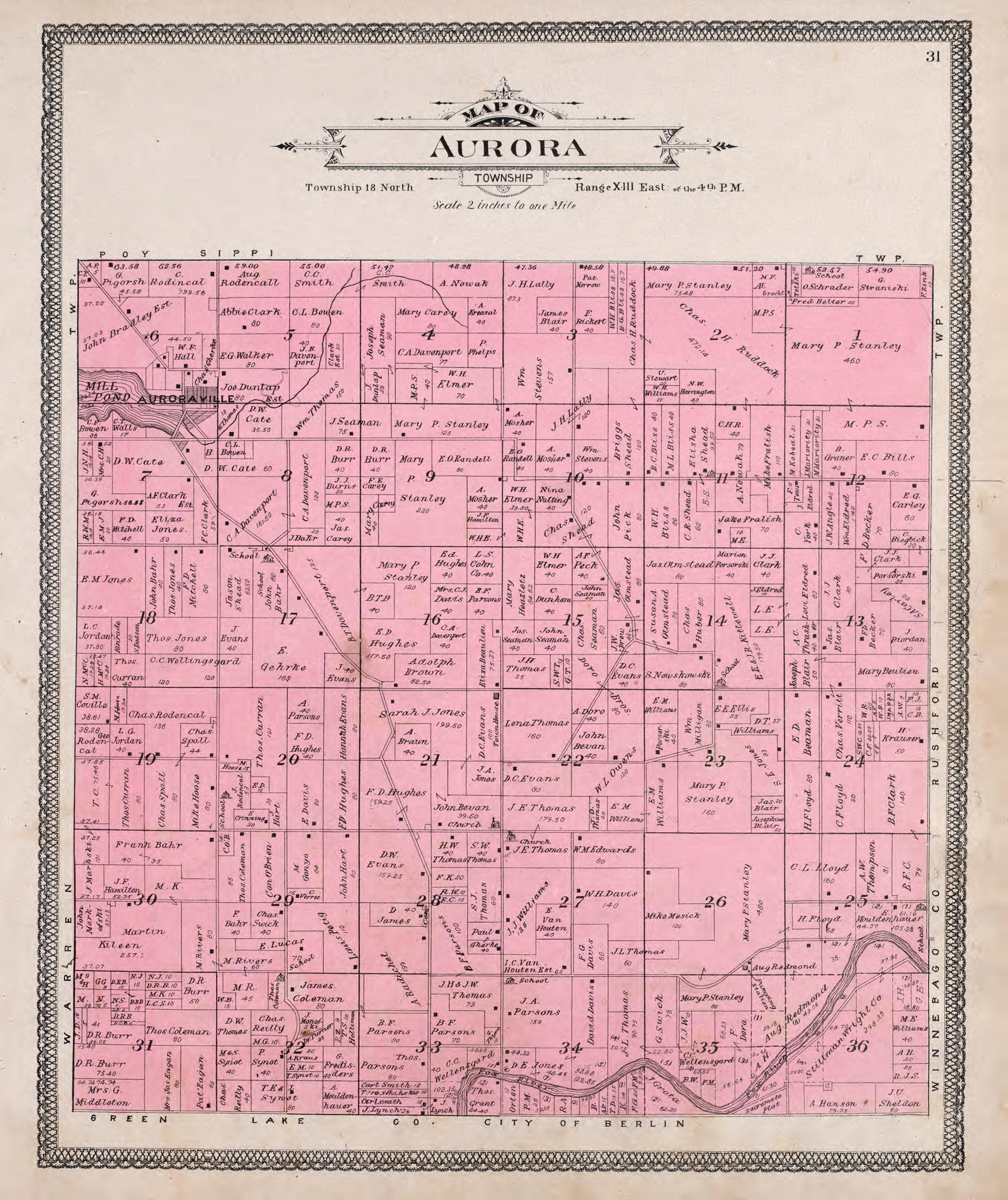 Old Map of , Wisconsin, Waushara County [1906] Aurora – Relic Map Co.