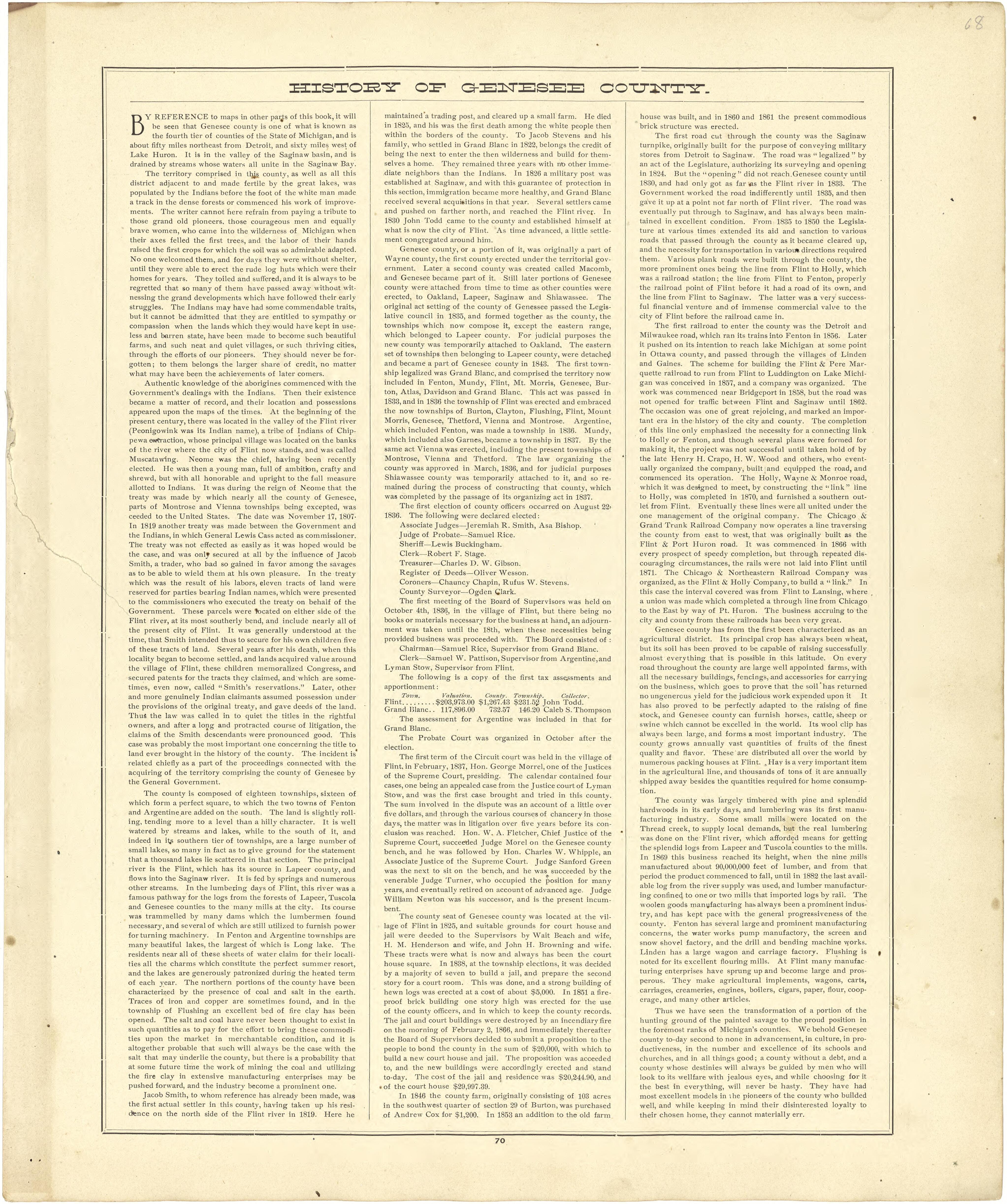 Old Map of , Michigan, Genesee County [1889] History of Genesee County ...