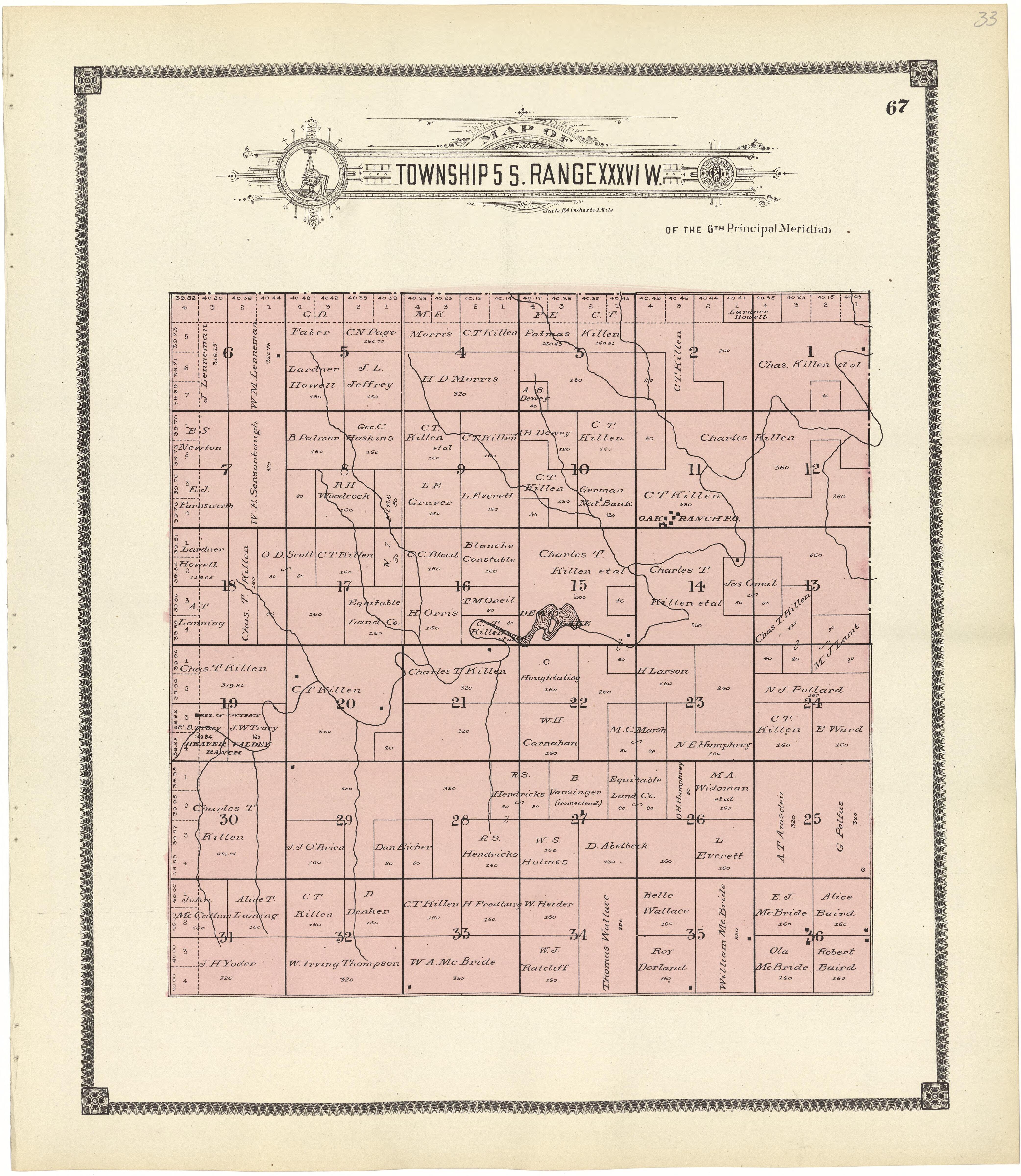 Old Map of Kansas, Rawlins County, [1906] Map of Township 5 S. Range ...