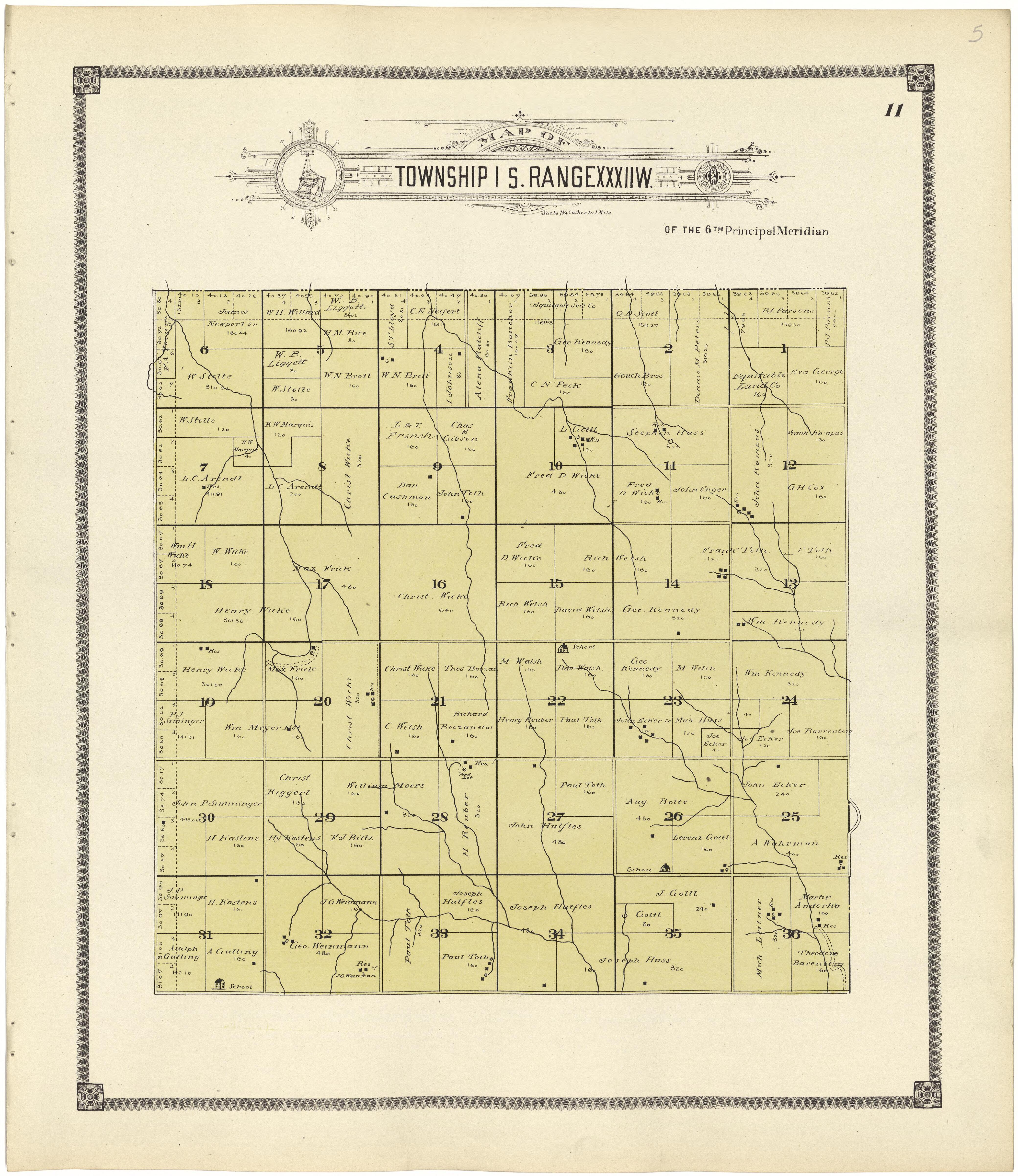 Old Map of , Kansas, Rawlins County [1906] Map of Township 1 S. Range ...