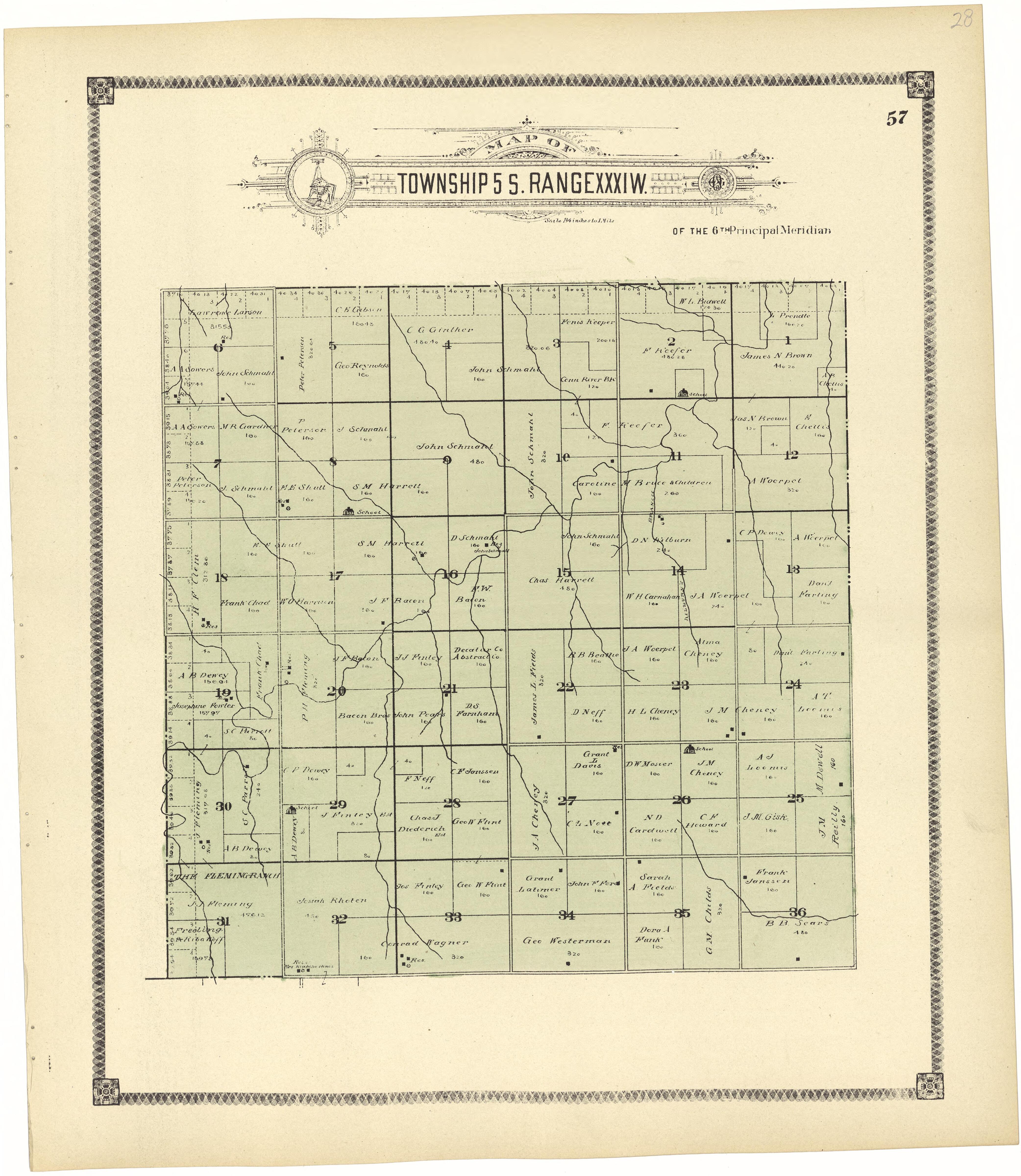 Old Map of , Kansas, Rawlins County [1906] Map of Township 5 S. Range ...