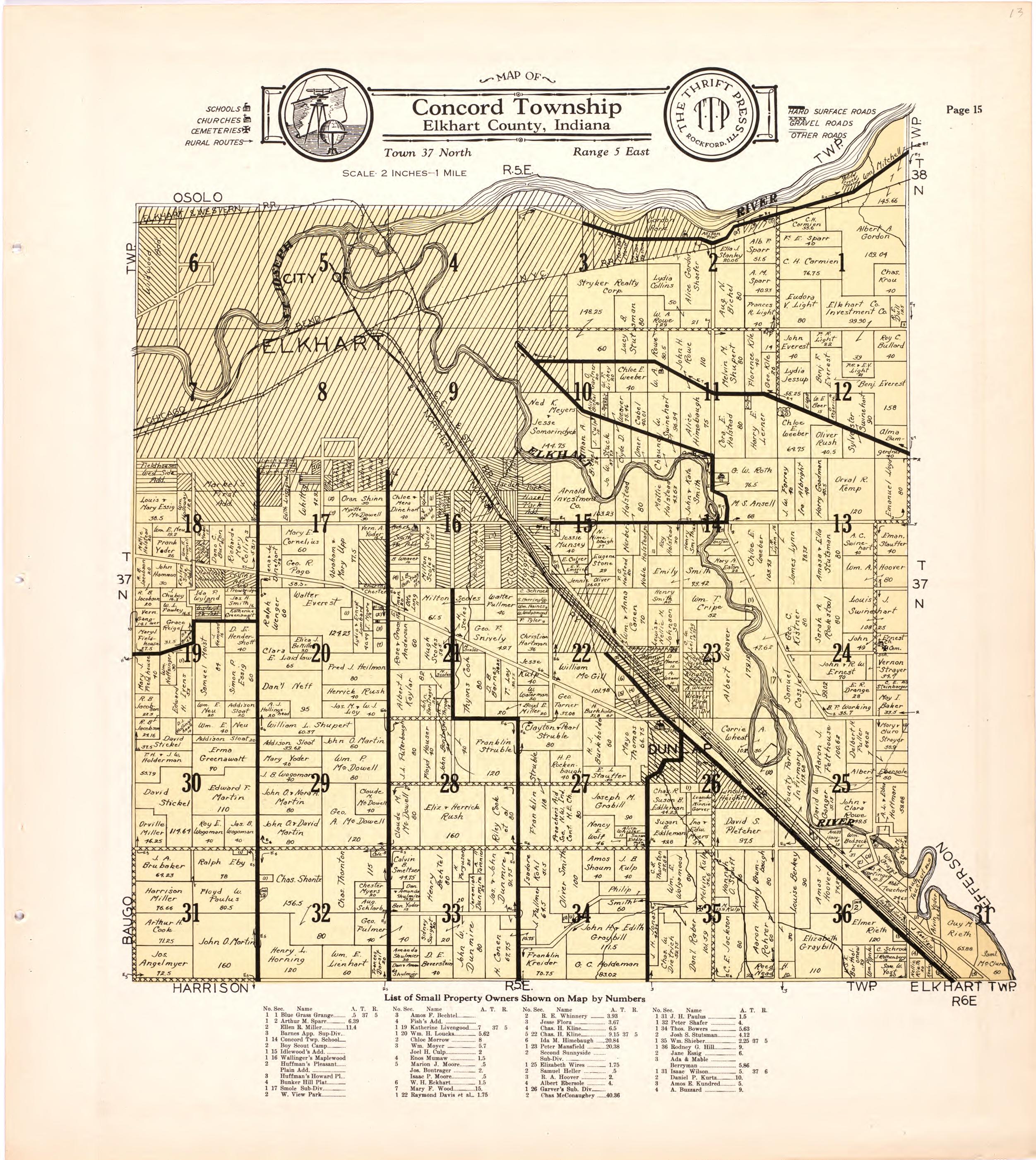 Old Map of , Indiana, Elkhart County [1929] Map of Concord Township ...