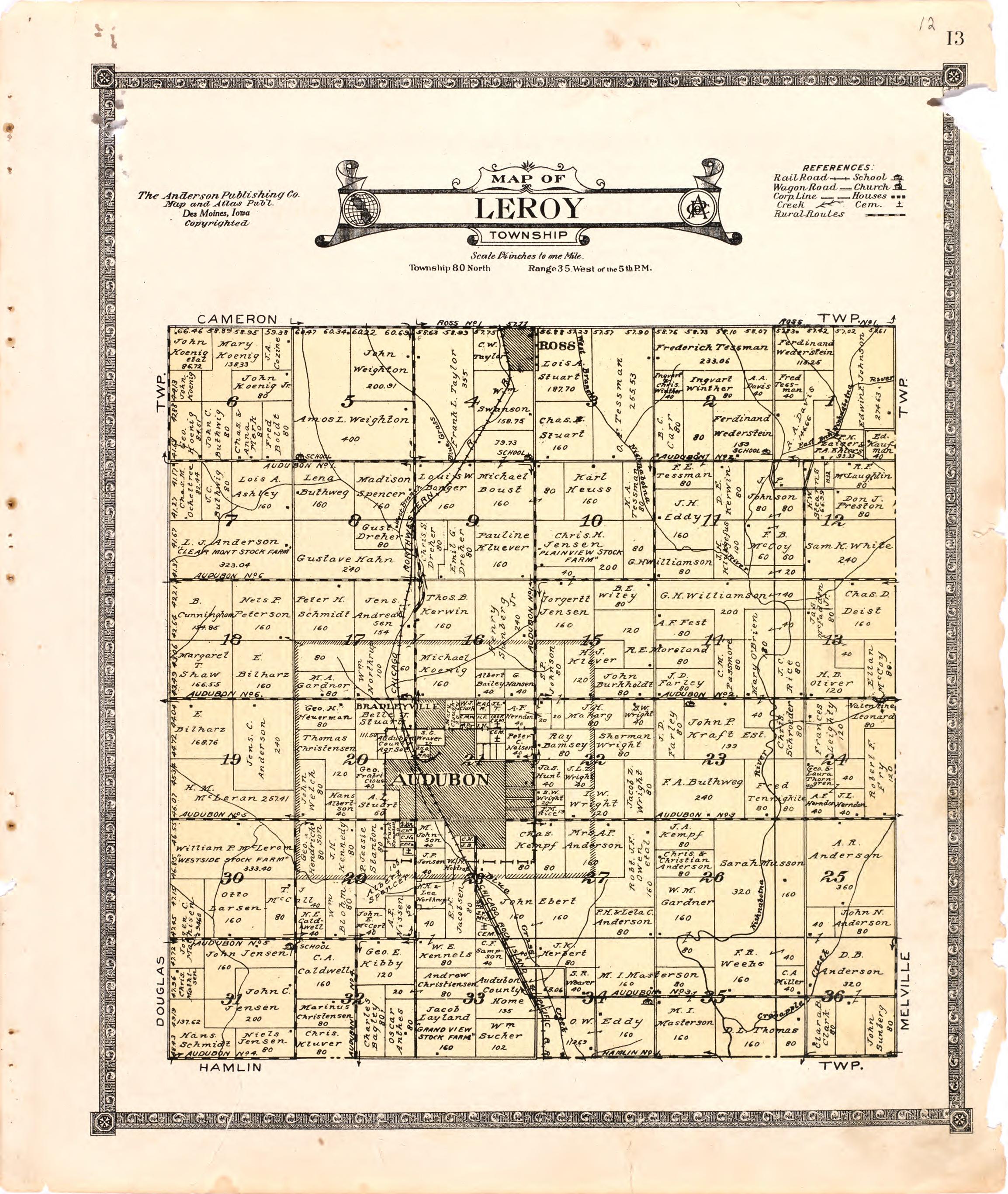 Old Map of , Iowa, Audubon County [1921] Map of Leroy Township – Relic ...