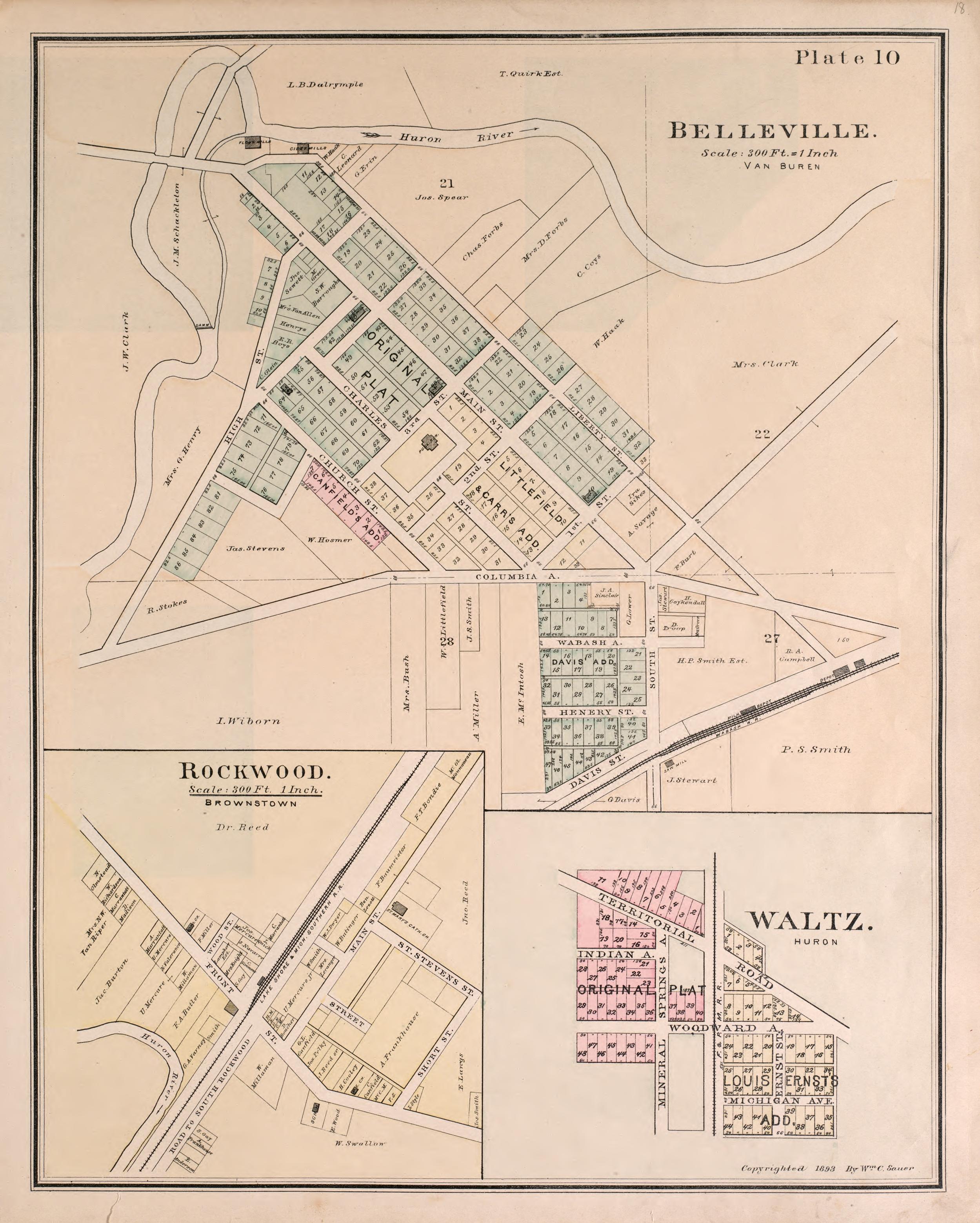 Old Map of , Michigan, Wayne County [1893] Belleville, Rockwood and ...