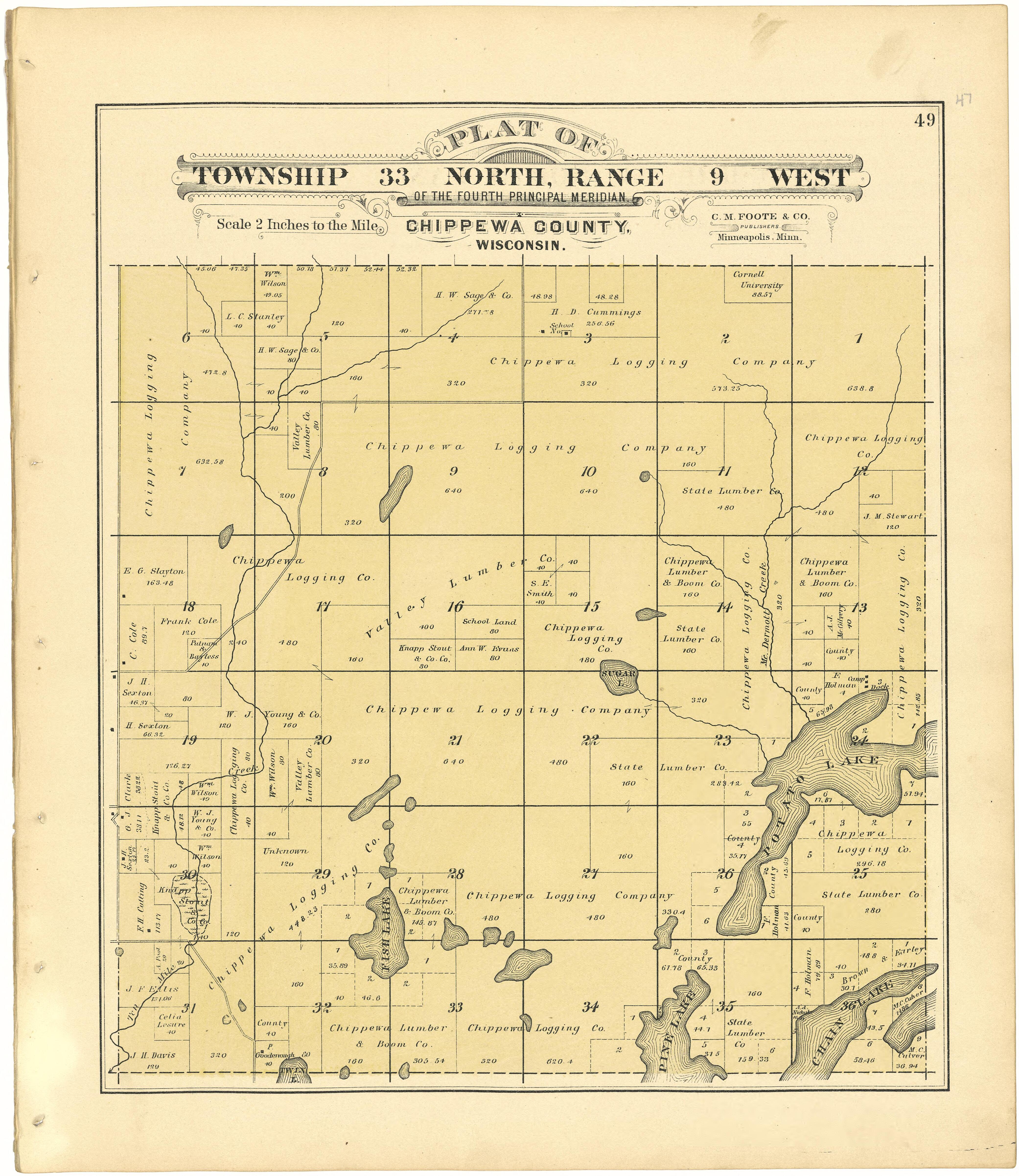 Old Map of Chippewa County, Wisconsin, [1888] Plat of Township 33 North ...