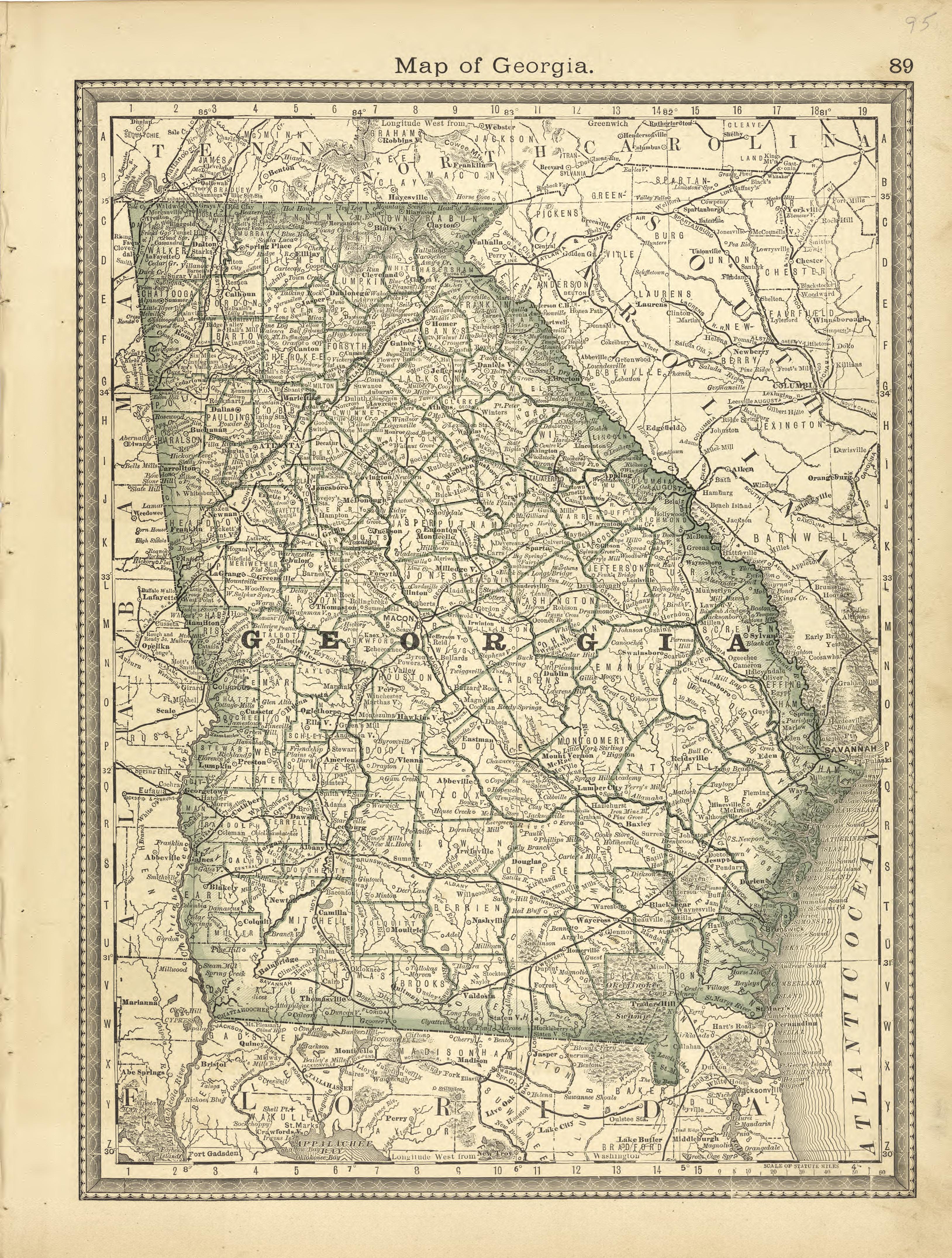 Old Map of Wells County, Indiana, [1881] Map of Georgia – Relic Map Co.