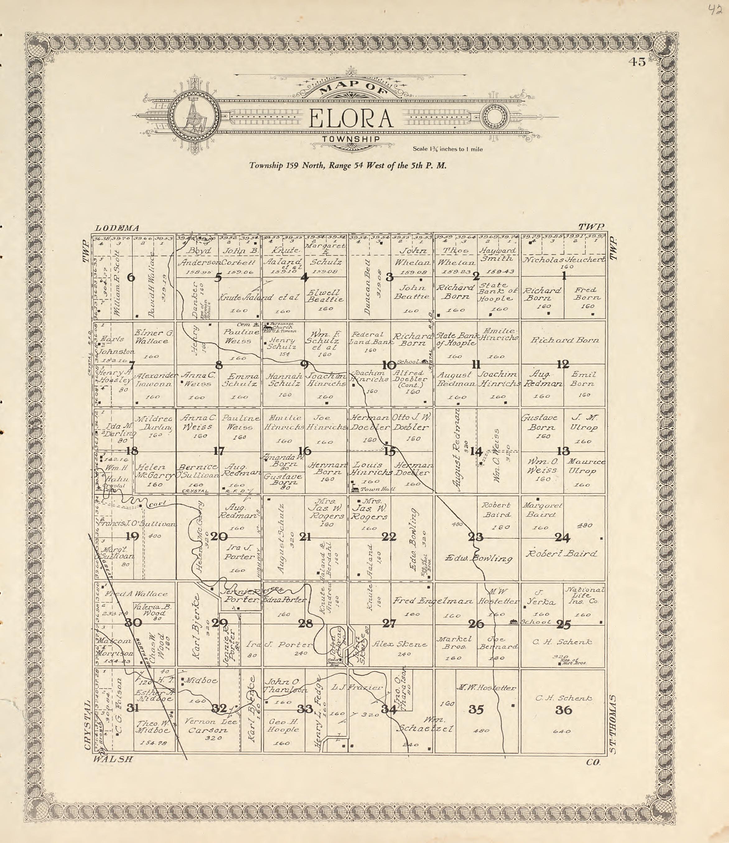 Old Map of Pembina County, North Dakota, [1928] Map of South Part of St ...