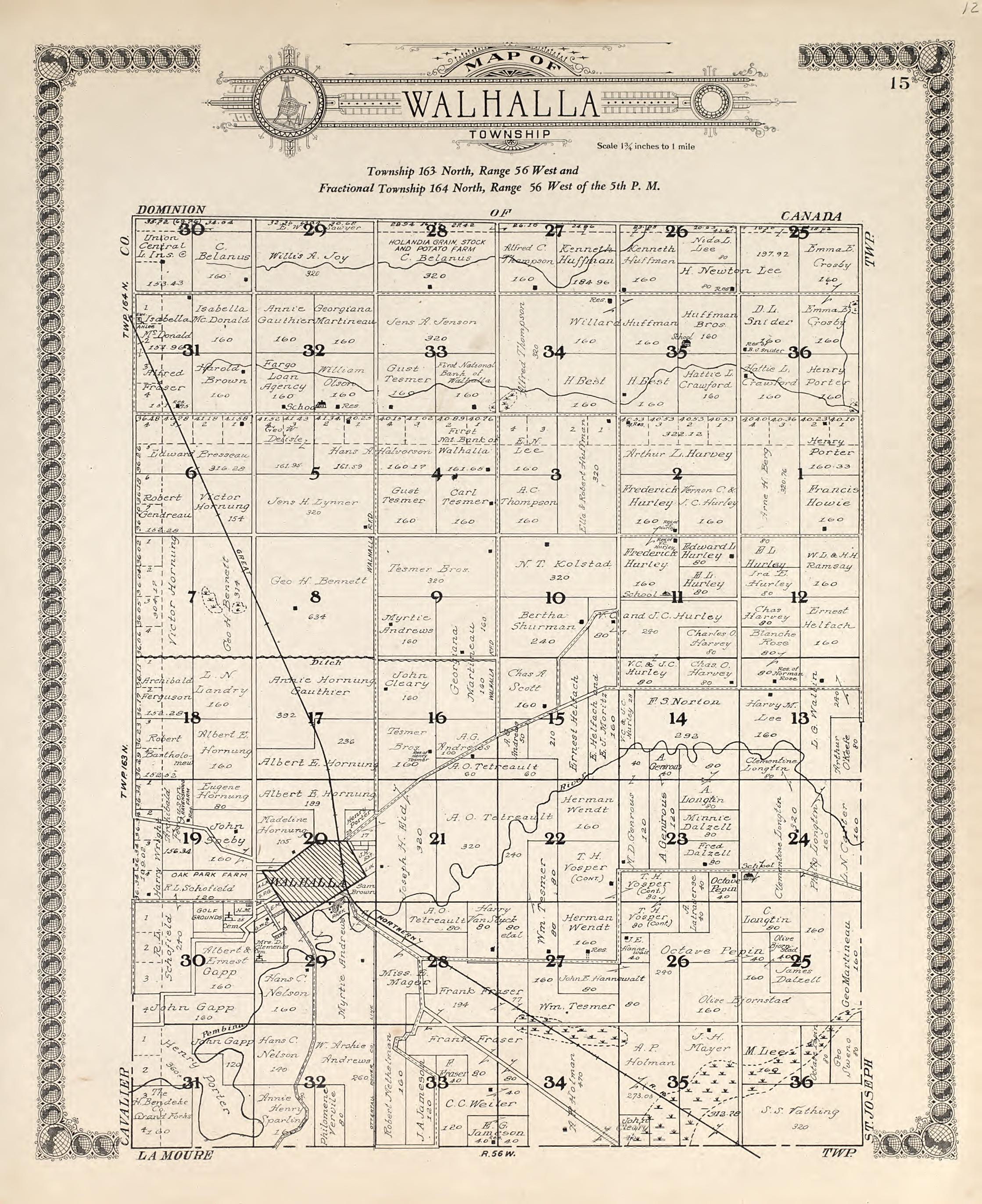 Old Map of Pembina County, North Dakota, [1928] Map of Walhalla ...