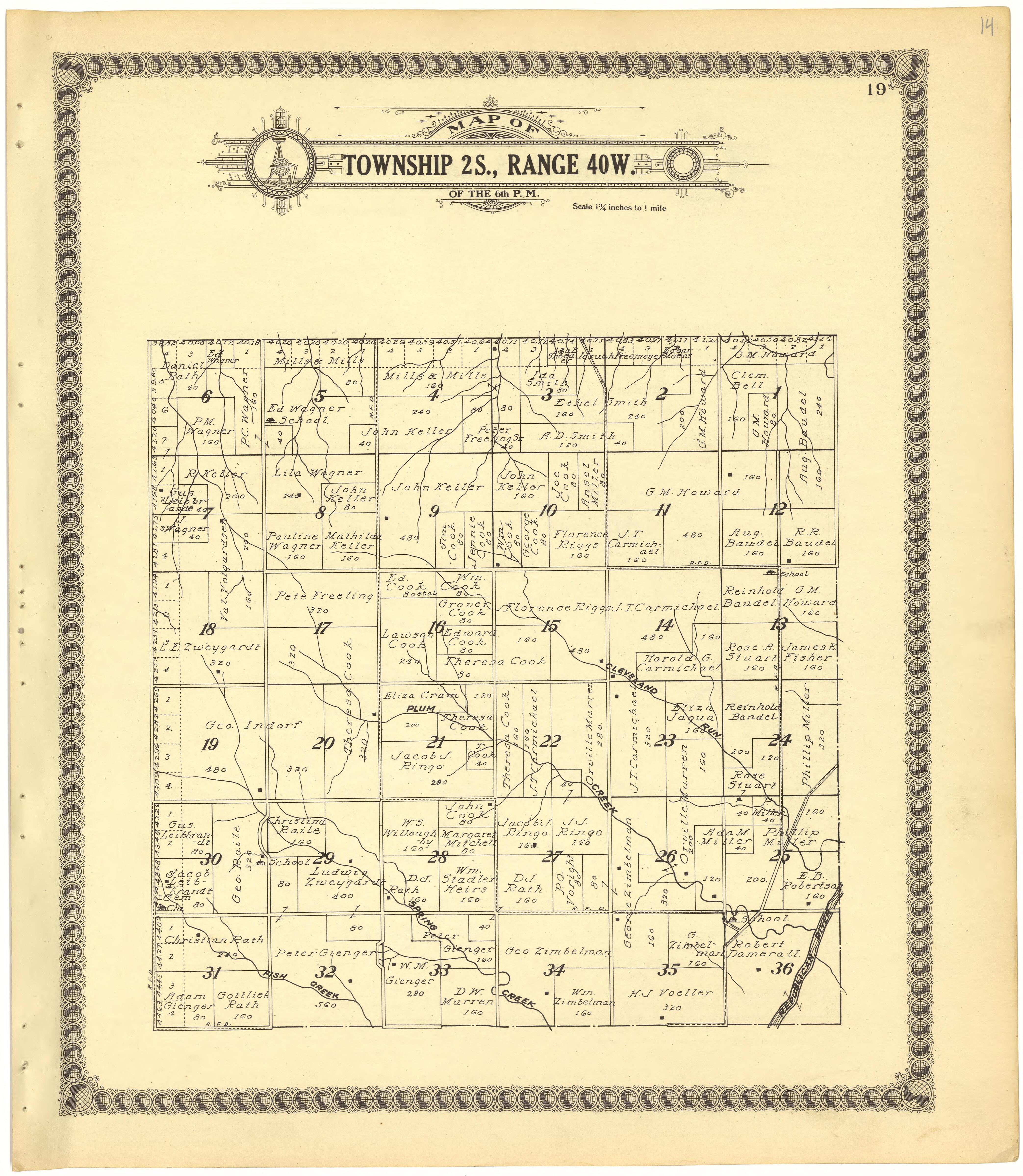 Old Map of Cheyenne County, Kansas, [1928] Map of Township 2S., Range ...