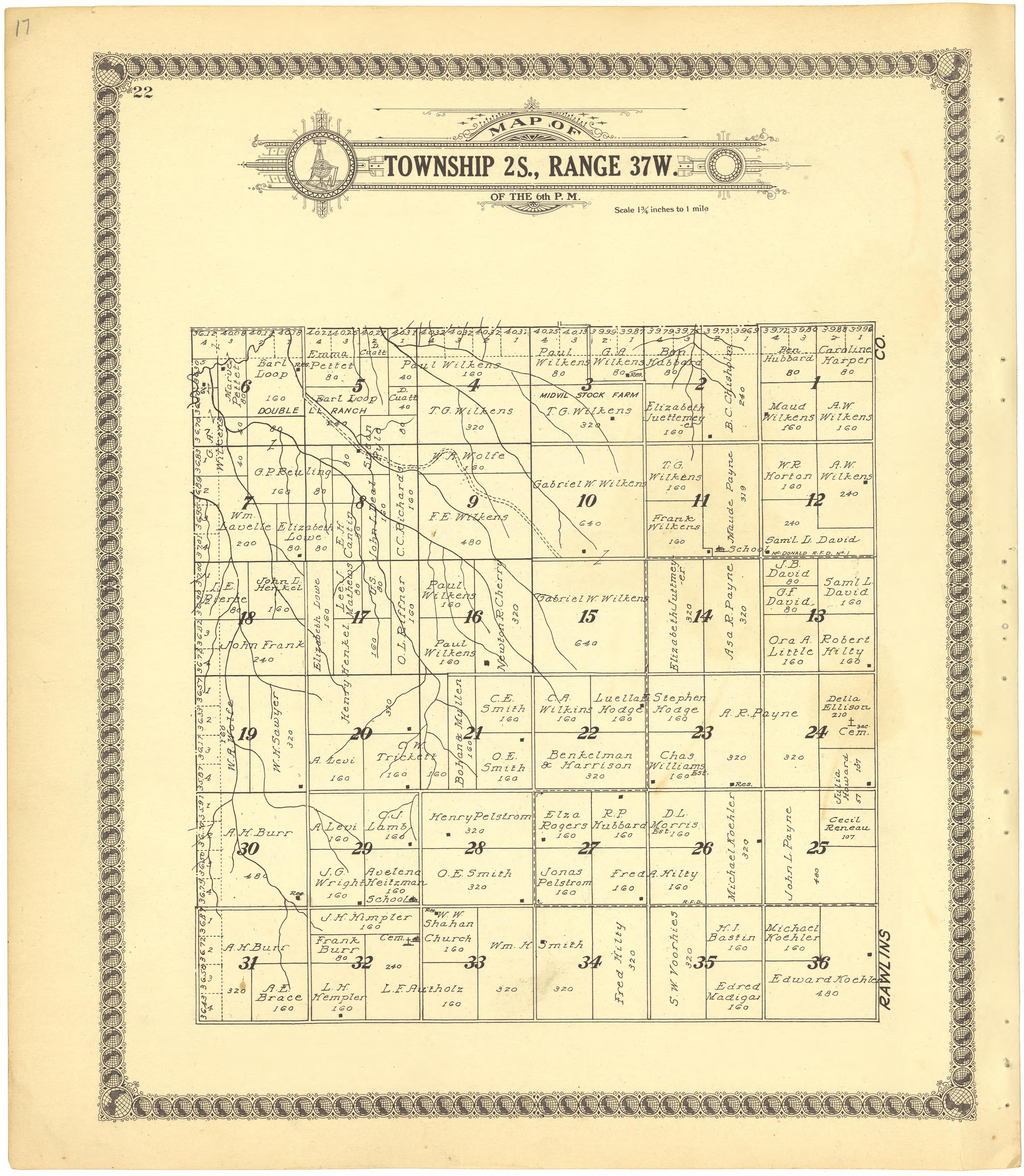 Old Map of Cheyenne County, Kansas, [1928] Map of Township 2S., Range ...