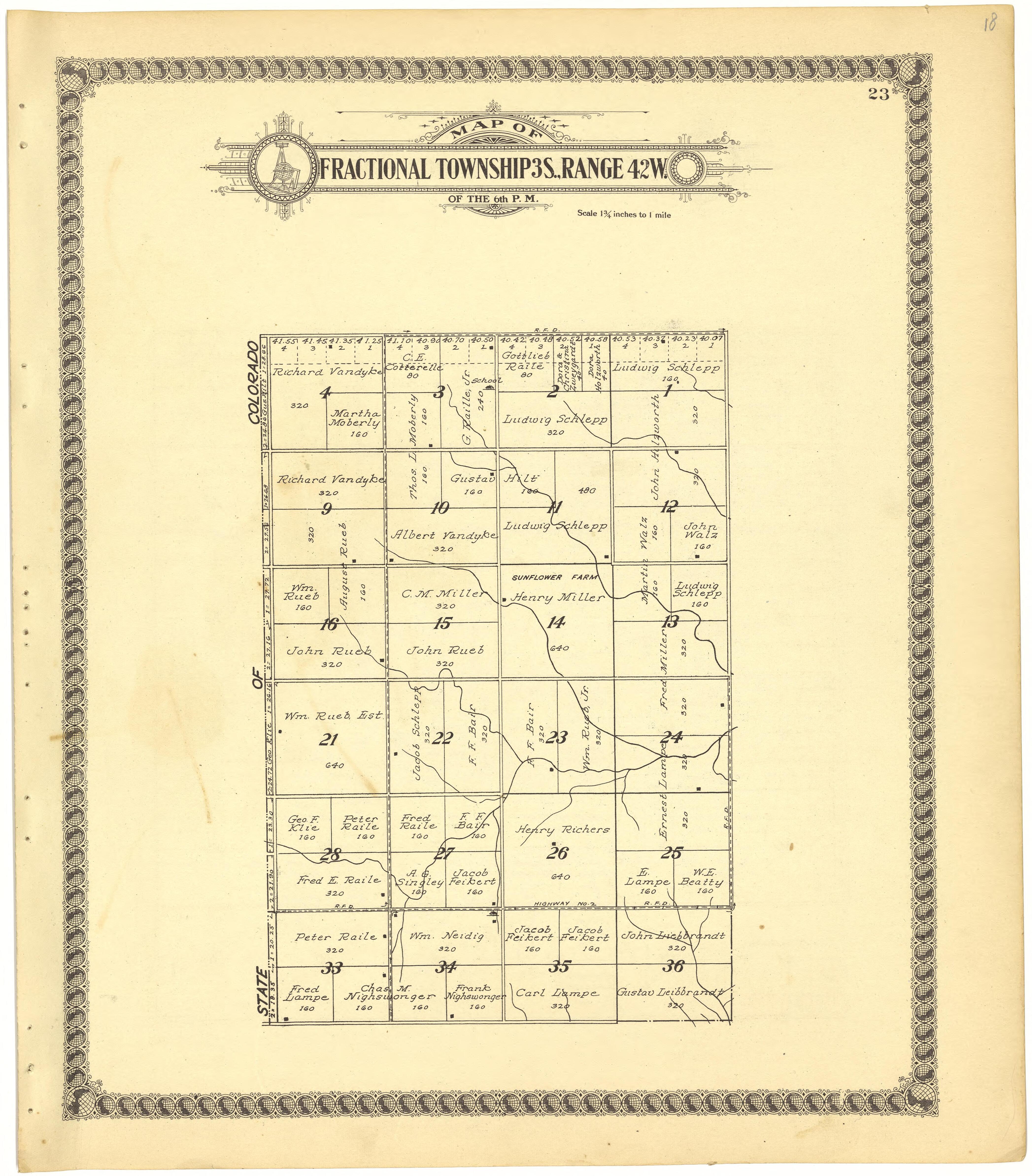 Old Map of Cheyenne County, Kansas, [1928] Map of Fractional Township ...
