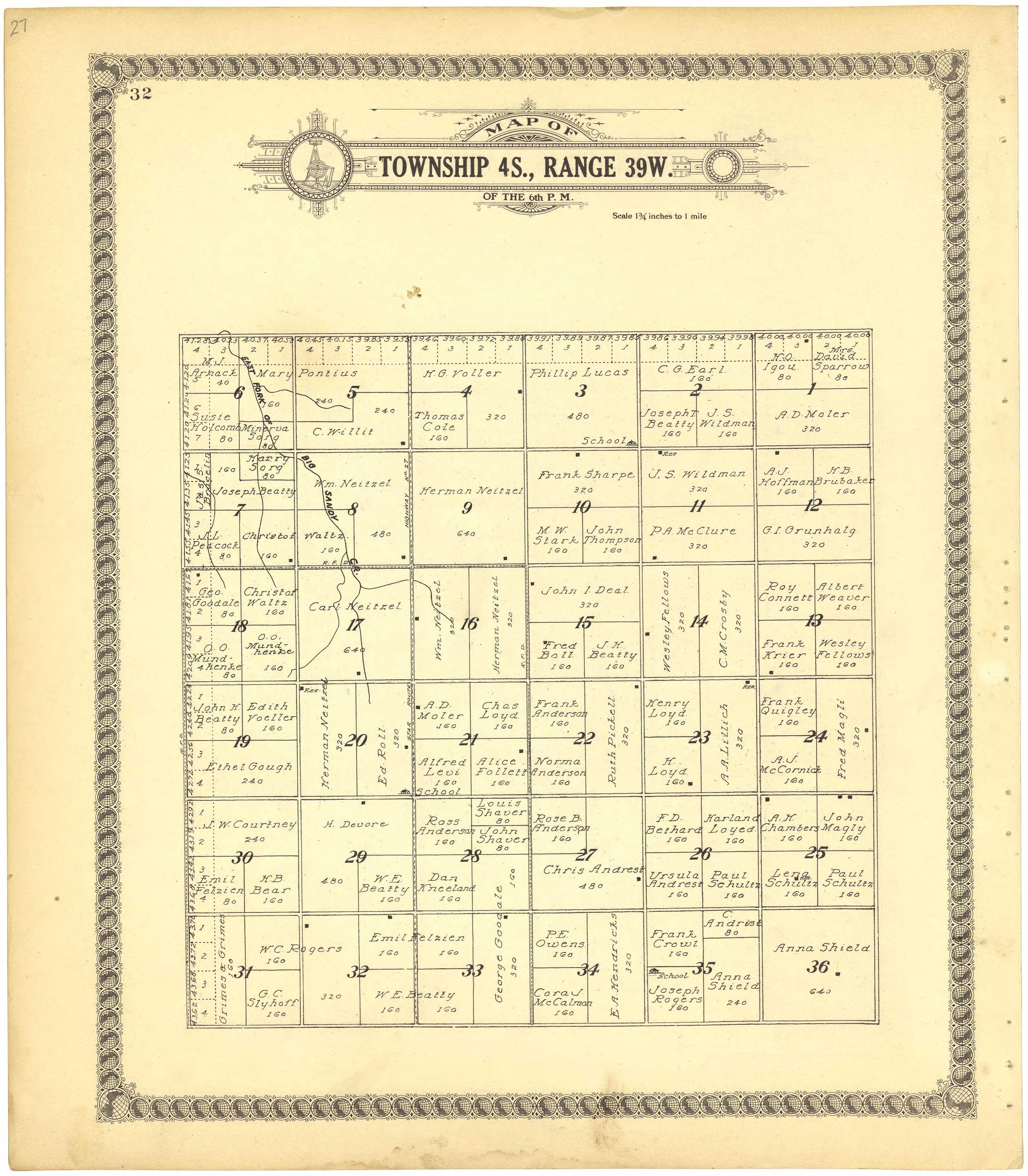 Old Map of Cheyenne County, Kansas, [1928] Map of Township 4S., Range ...