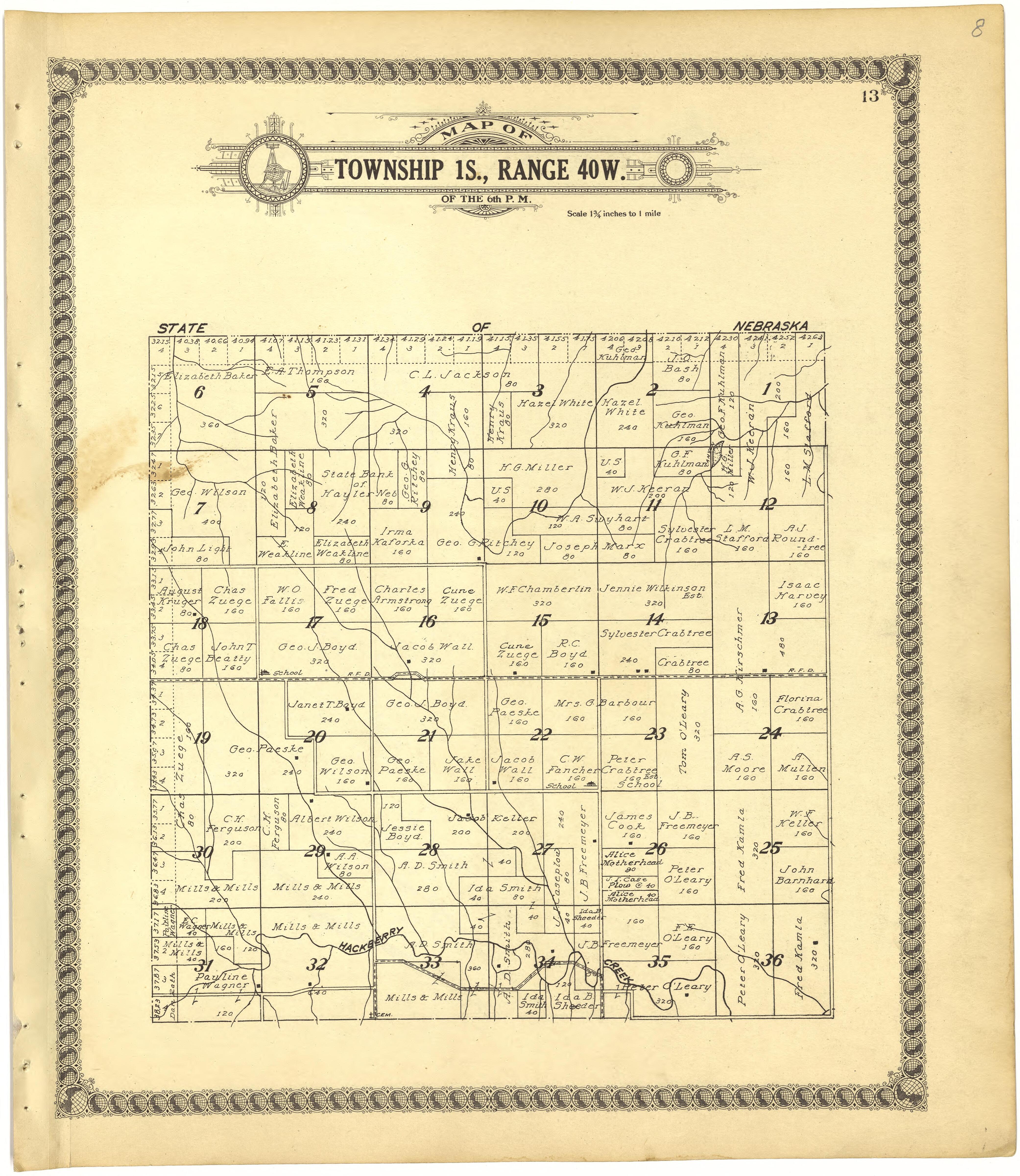 Old Map of Cheyenne County, Kansas, [1928] Map of Township 1S., Range ...