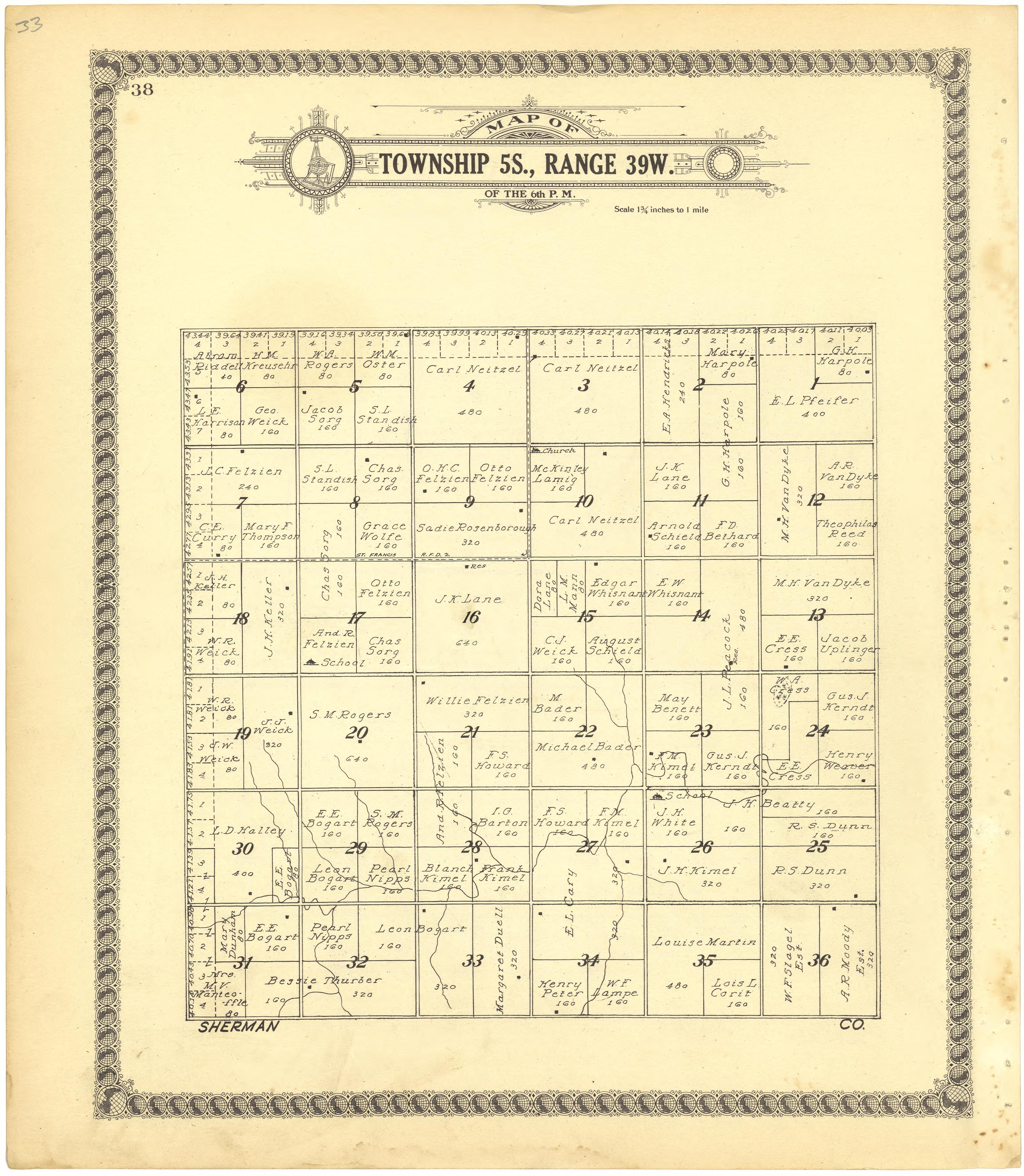 Old Map of Cheyenne County, Kansas, [1928] Map of Township 5S., Range ...