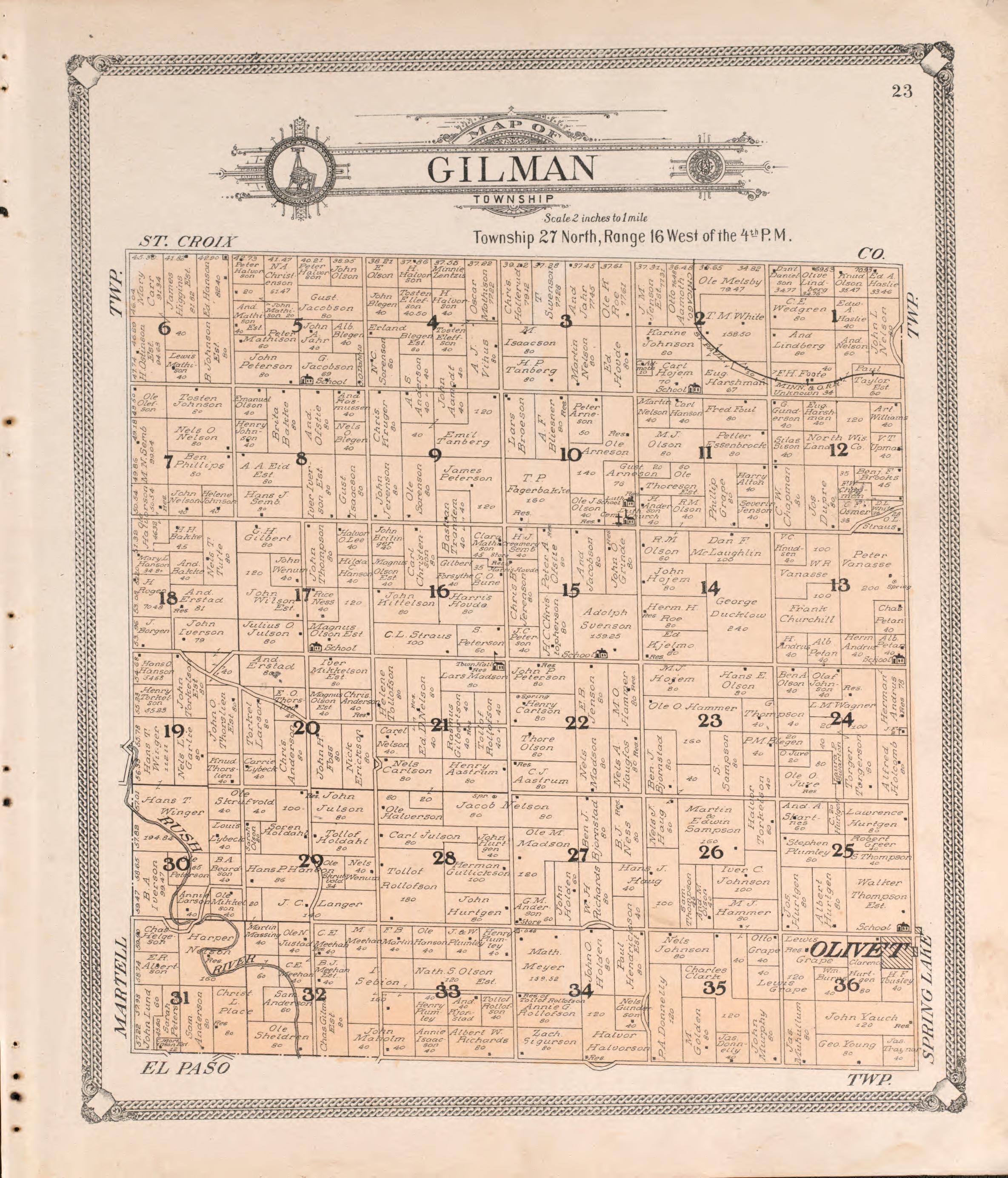 Old Map of , Pierce County, Wisconsin [1908] Gilman – Relic Map Co.