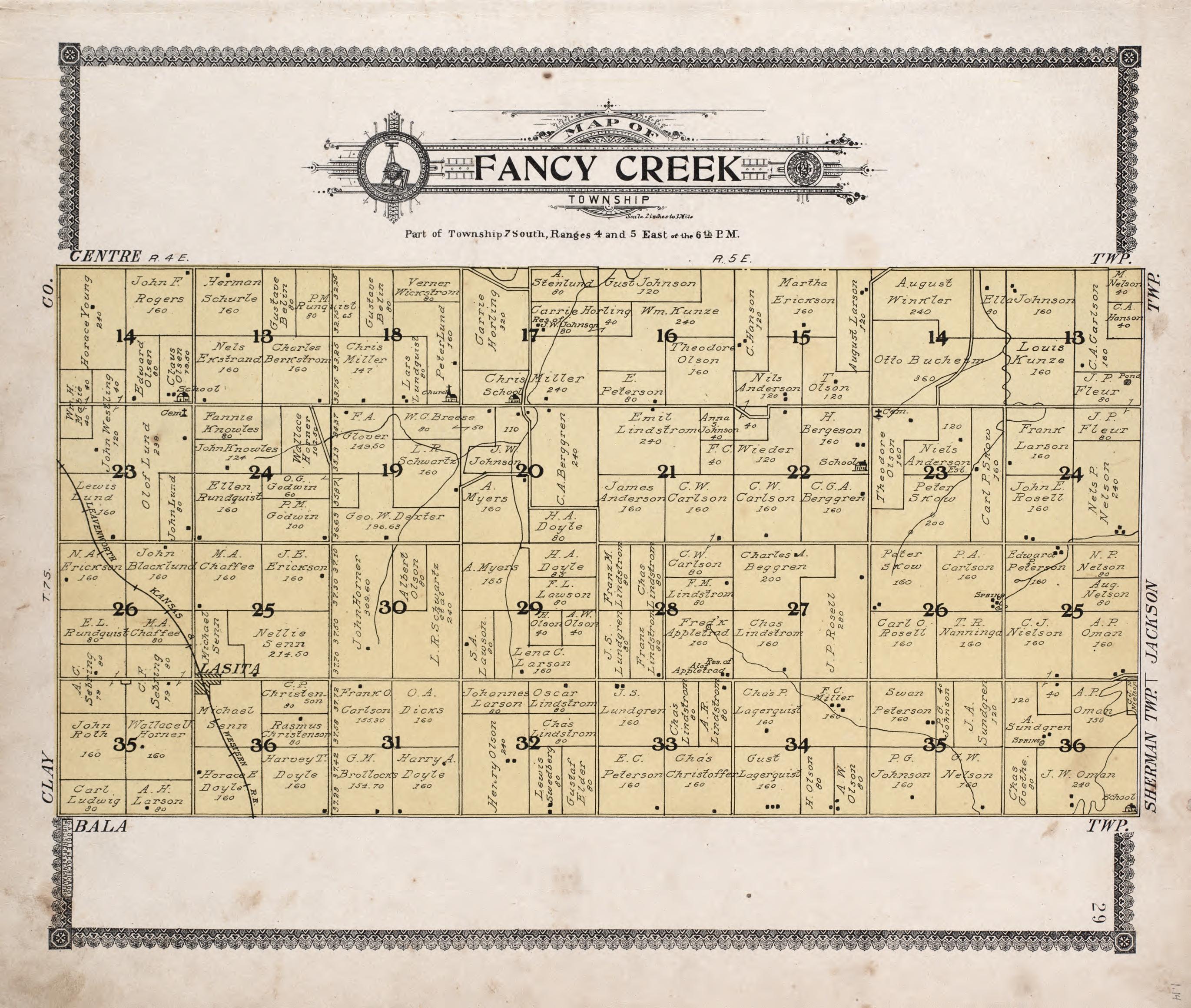 Old Map of , Riley County, Kansas [1909] Map of Fancy Creek Township ...