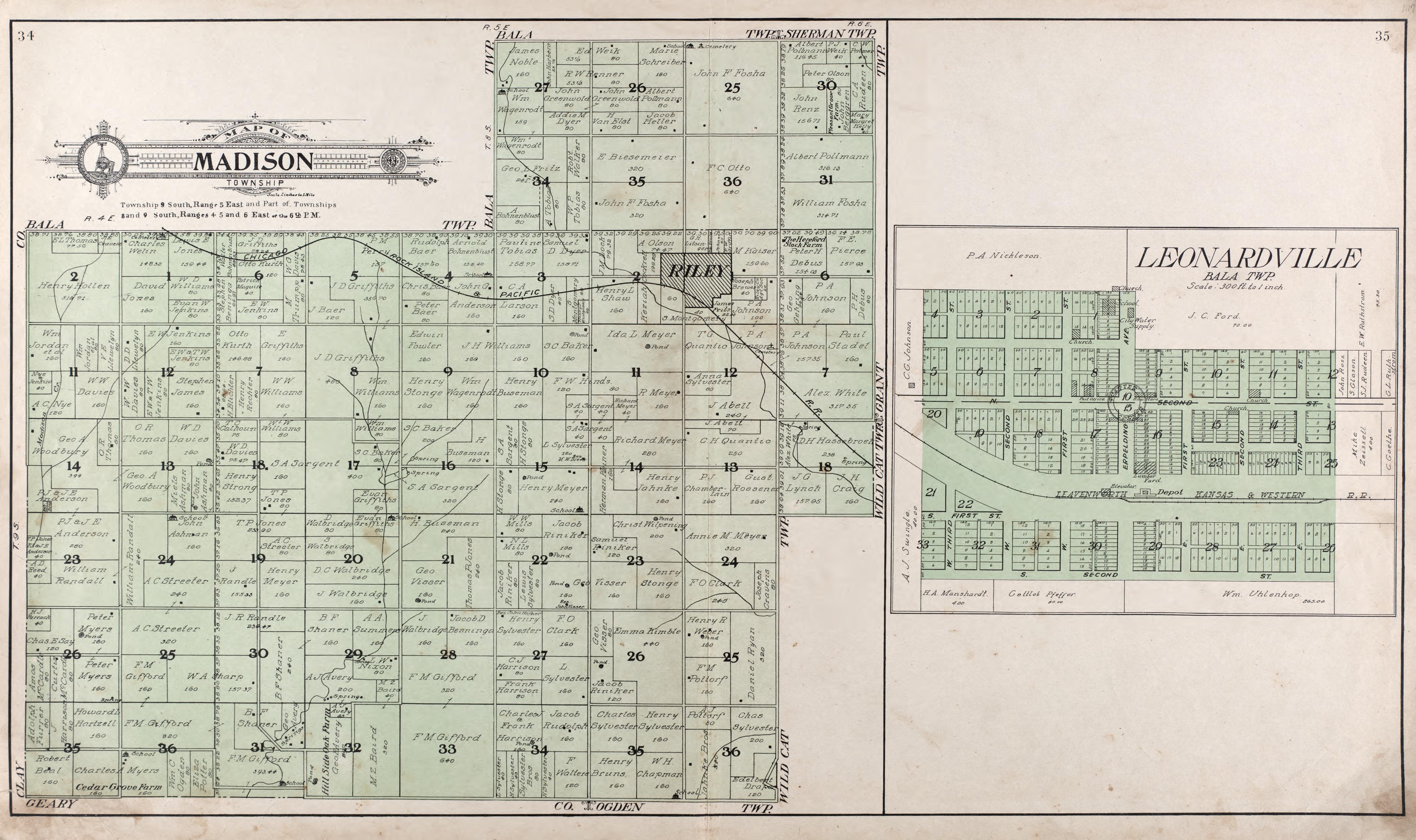 Old Map of , Riley County, Kansas [1909] Map of Madison Township ...