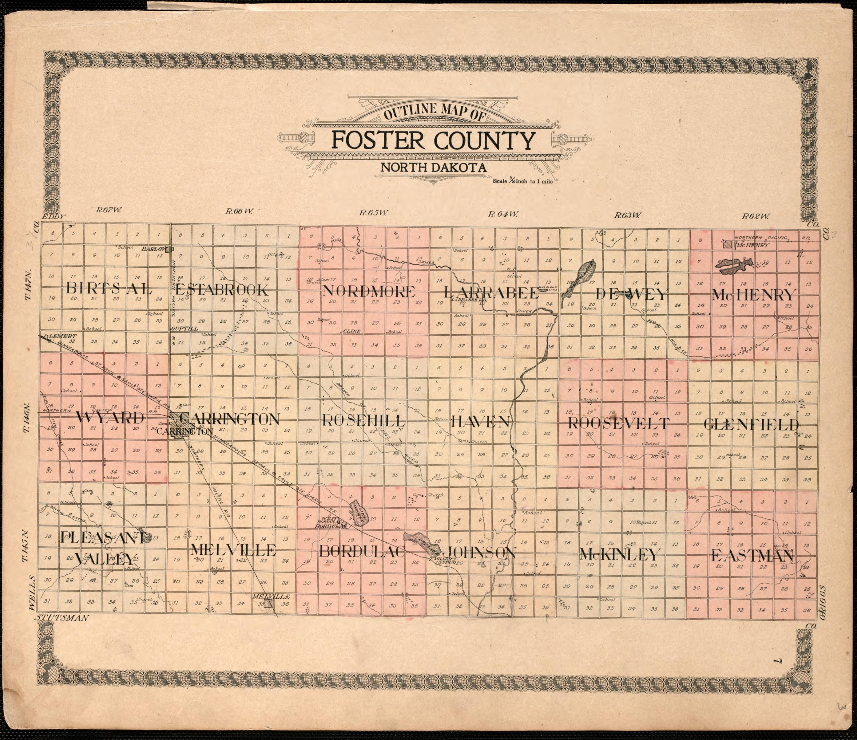 Old Map of Foster County, North Dakota, [1910] Outline of Foster County ...