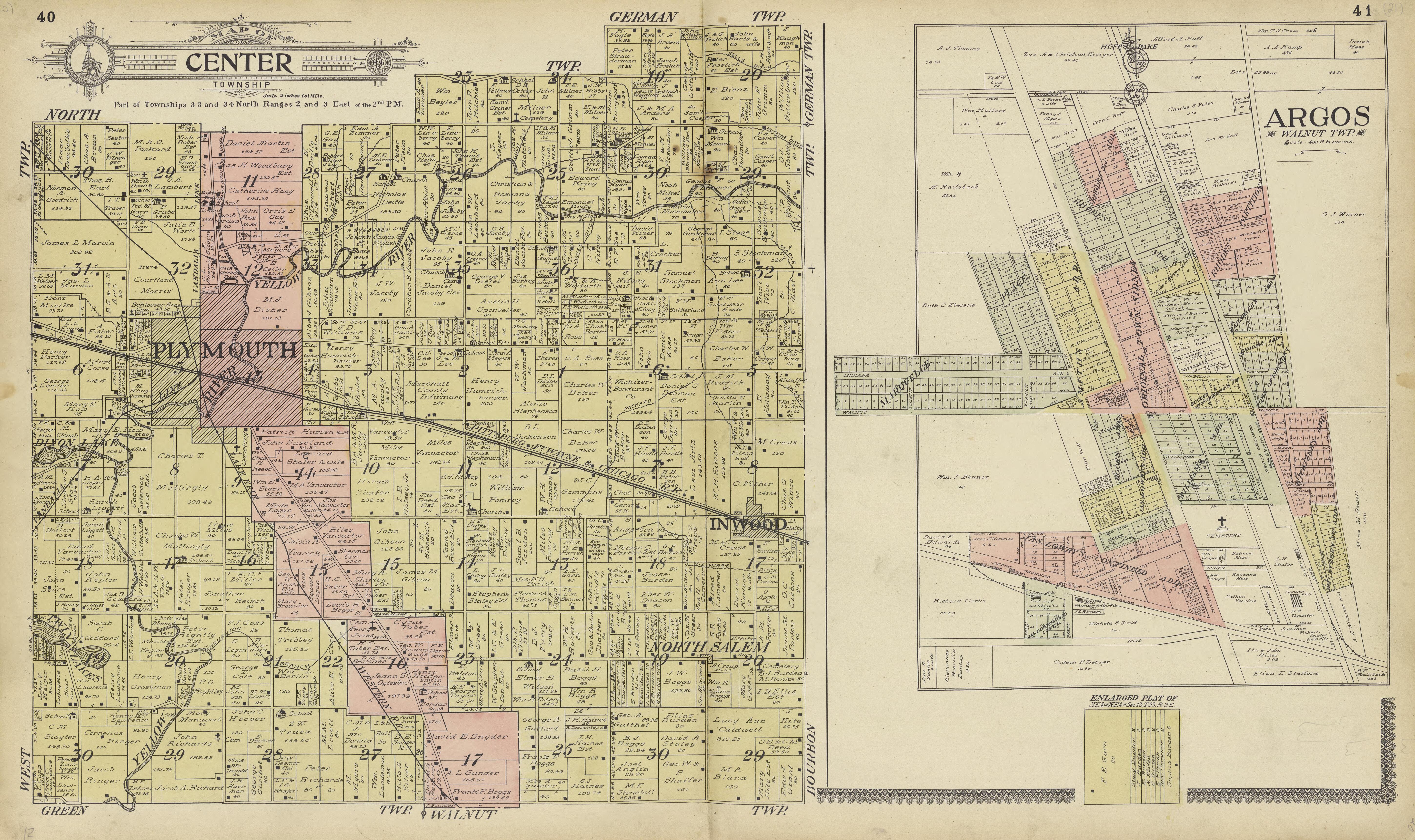 Old Map of Marshall County, Indiana, [1908] Map of Center Township and ...