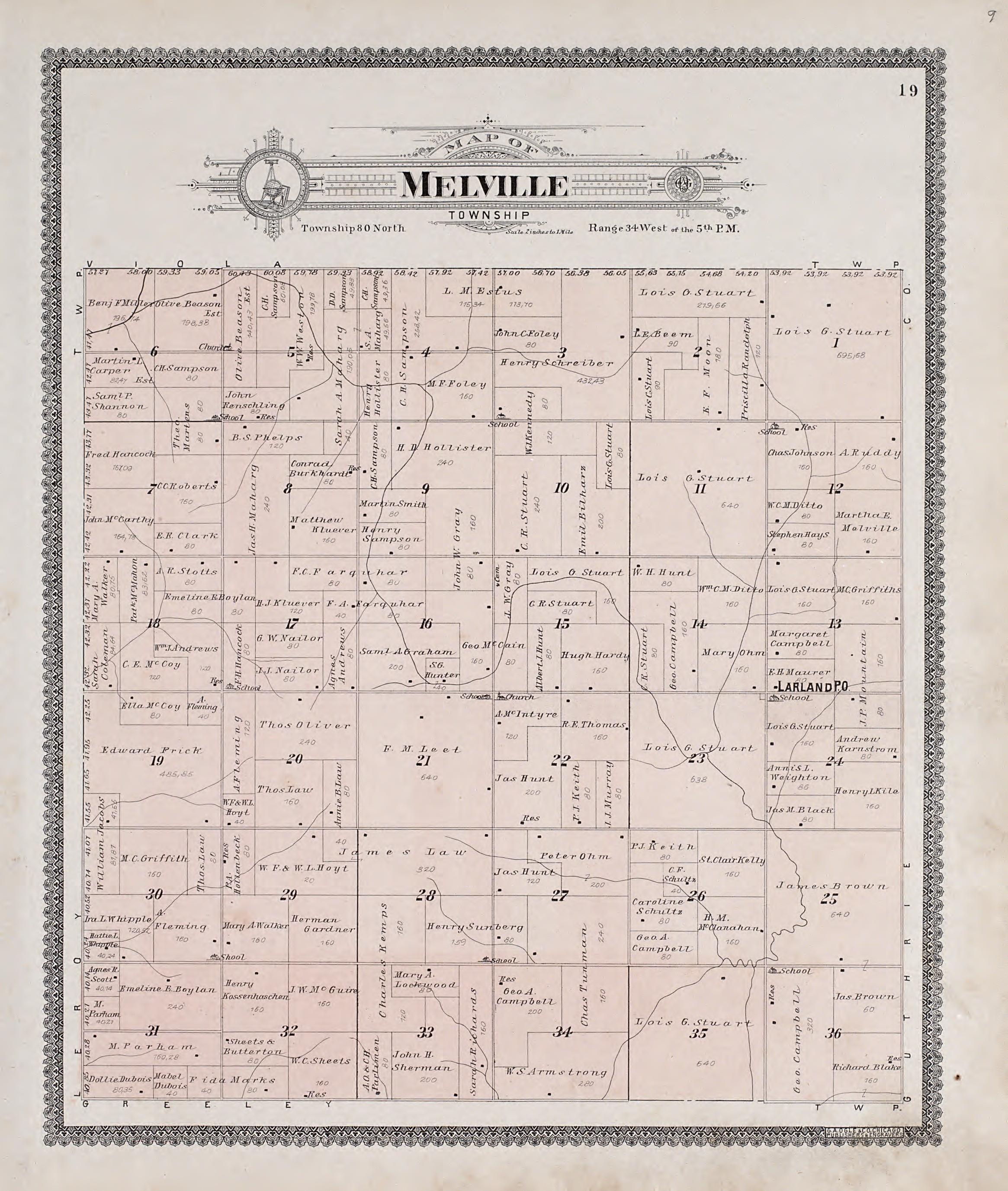 Old Map of Audubon County, Iowa, [1900] Melville Township – Relic Map Co.