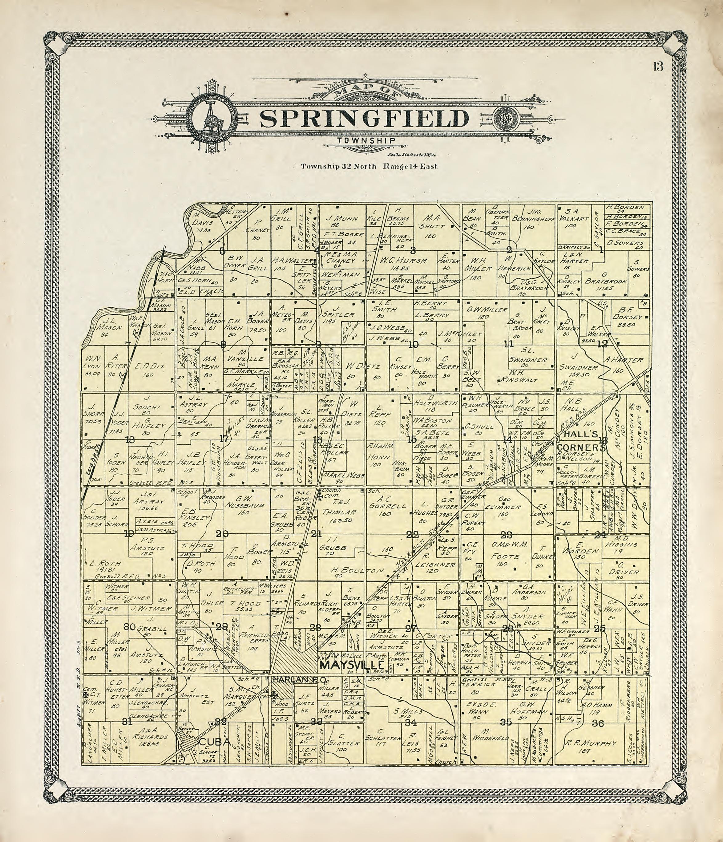 Old Map of , Indiana, Allen County [1907] Map of Springfield Township ...