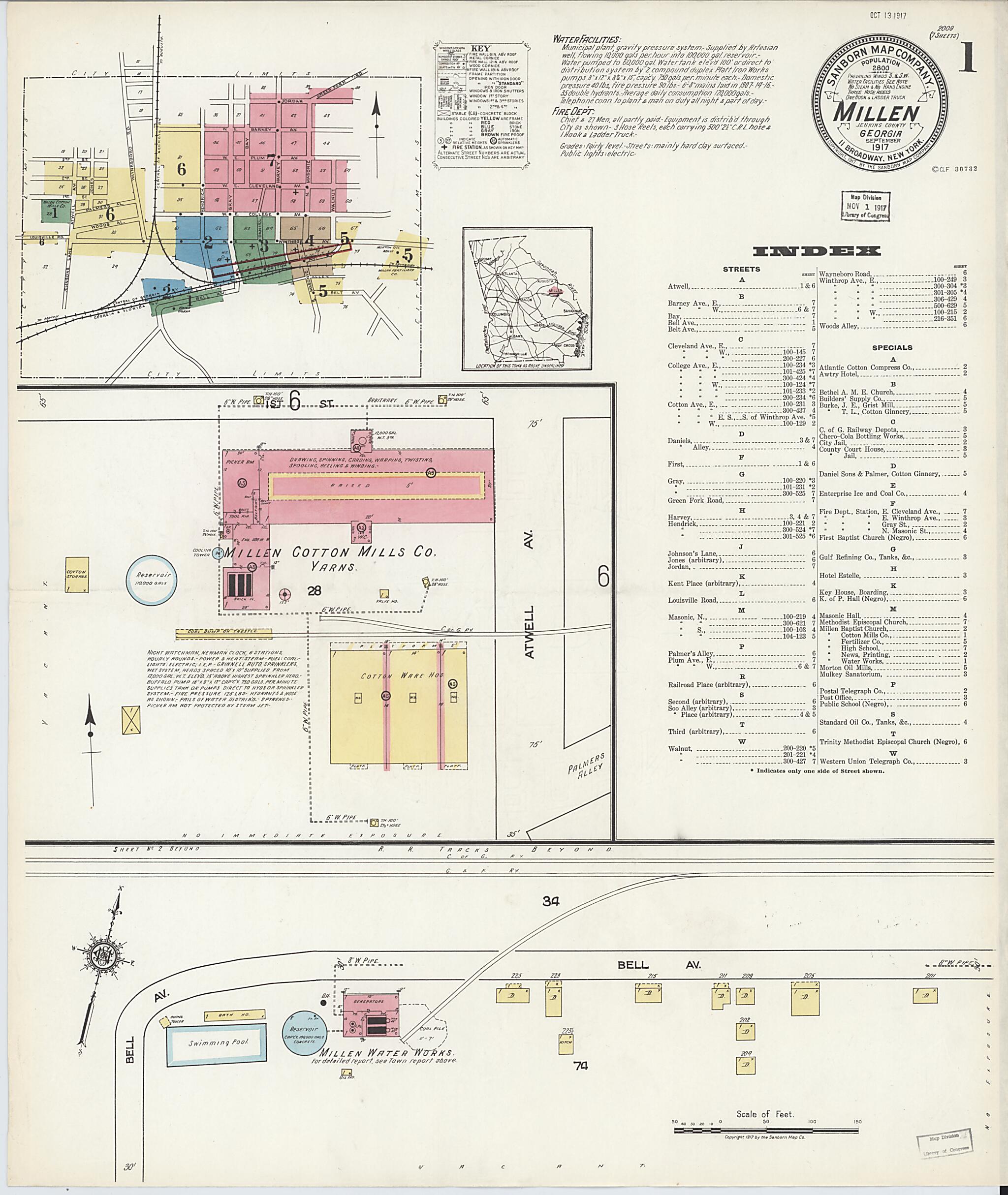 Old Map of Millen, Jenkins County, Georgia [1917] Millen, Jenkins ...