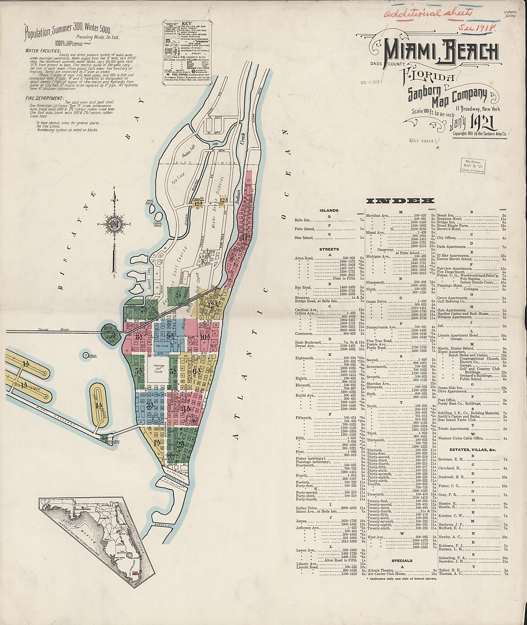 Old Map of Miami Beach, Dade County, Florida [1921] Miami Beach, Dade ...