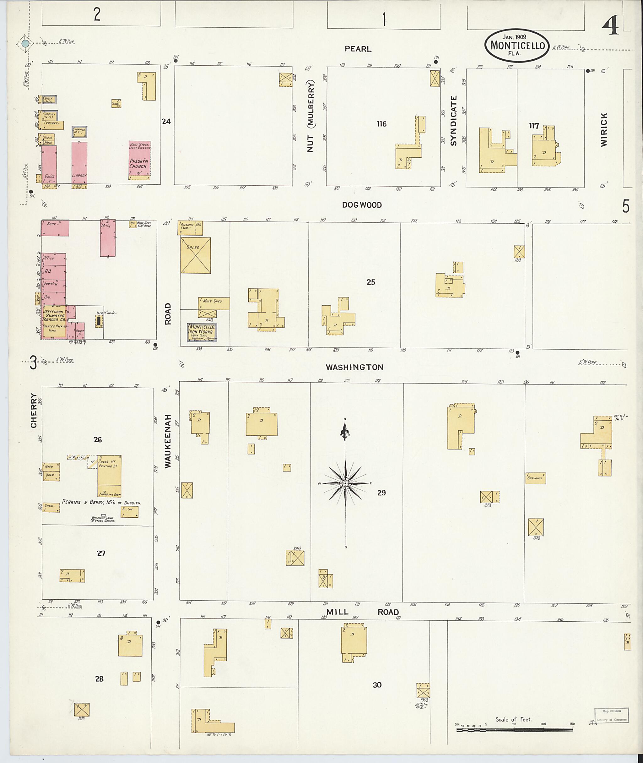 Old Map of Monticello, Jefferson County, Florida [1909] Monticello ...