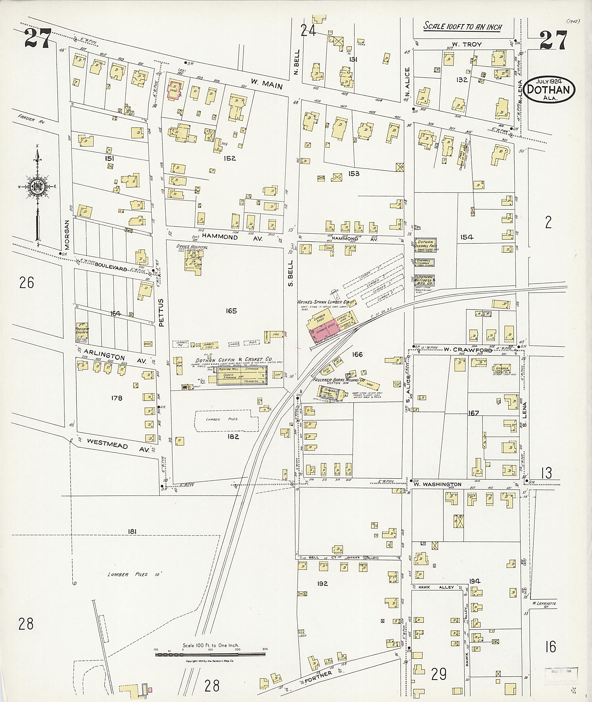 Old Map of Dothan, Houston County, Alabama [1924] Dothan, Houston ...