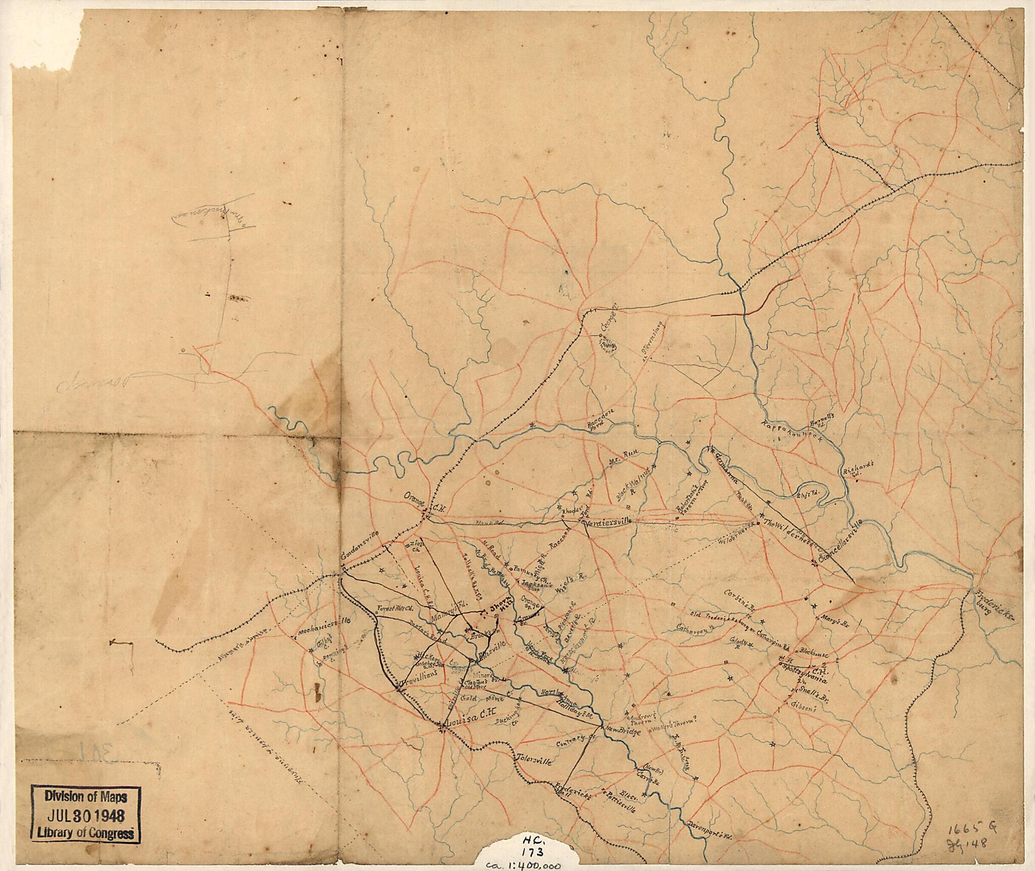 Old Map of Culpeper County, Louisa County, Orange County, Spotsylvania ...