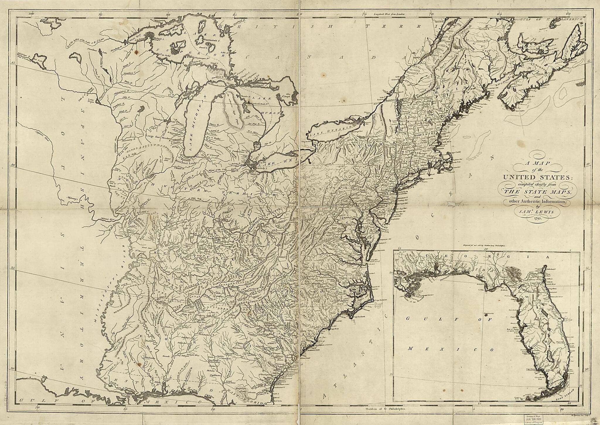 Old Map [1795] A Map of the United States : Compiled Chiefly – Relic ...