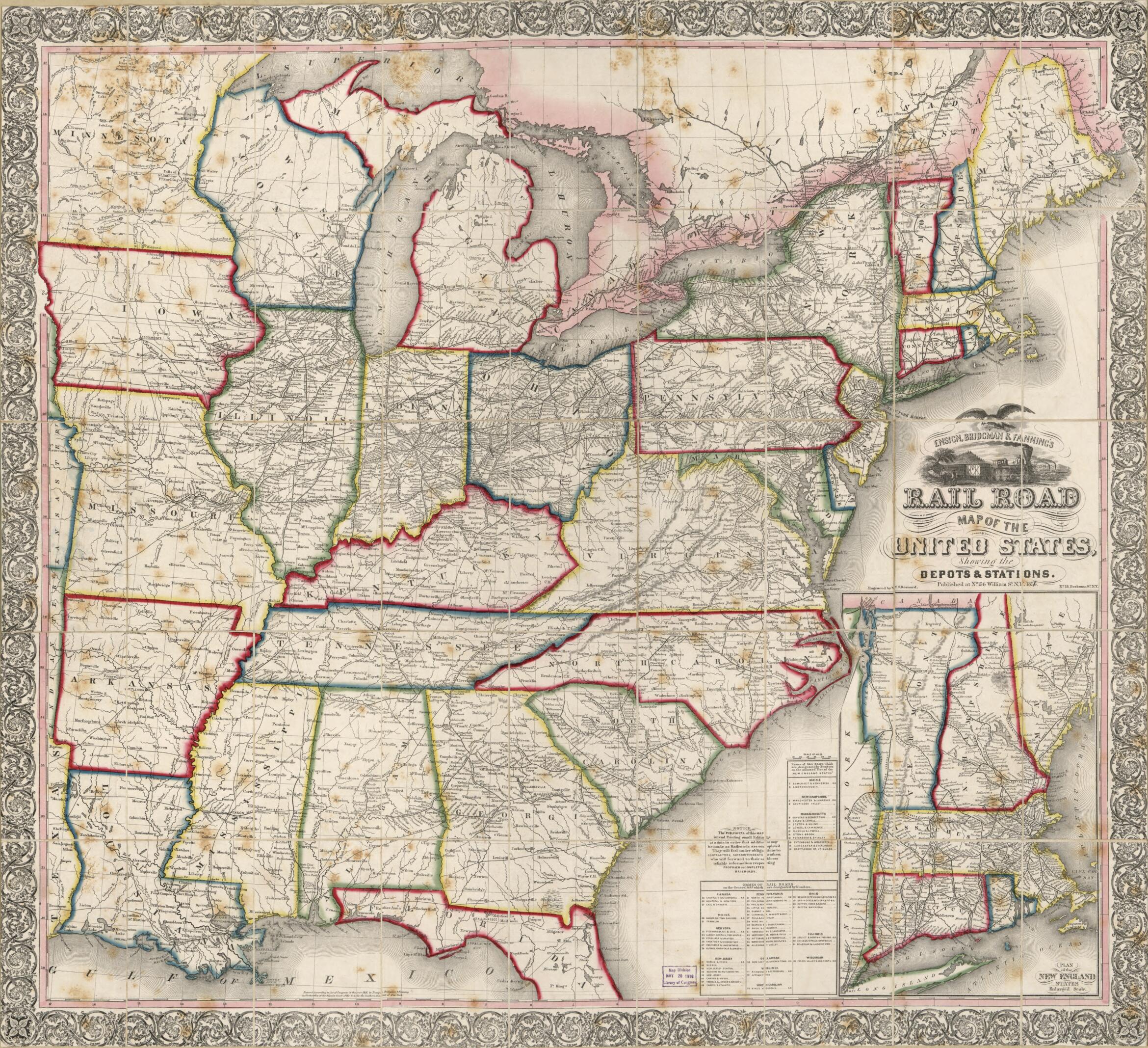 Ensign, Bridgman & Fanning's Rail Road Map of the United States Showing ...