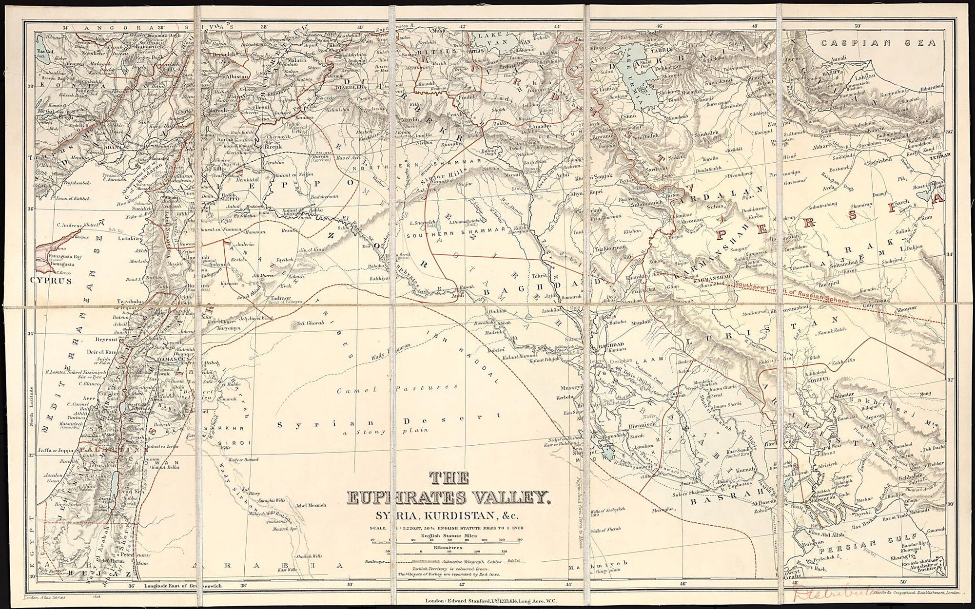 Old Map of Middle East [1900] The Euphrates Valley : Syria, Kurdistan ...