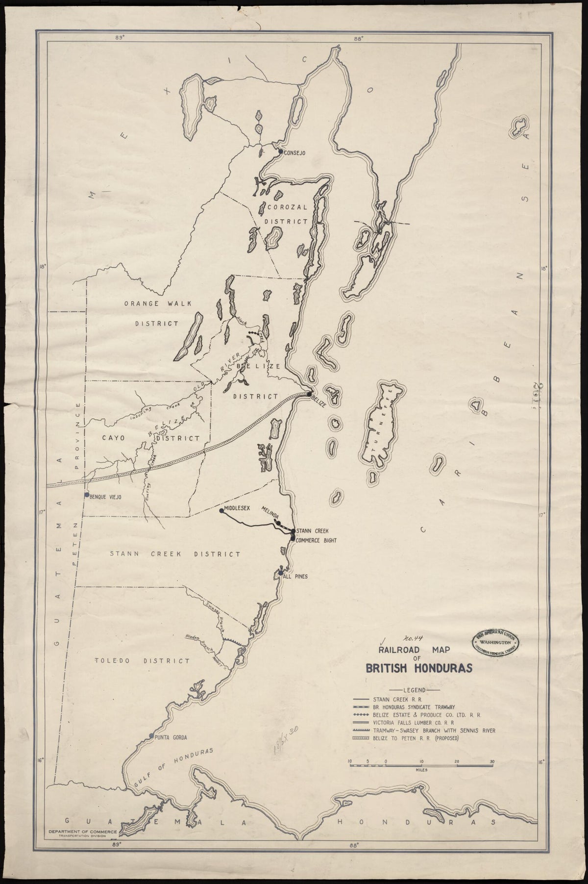 Railroad Map of British Honduras from 1920 Old Map Print (42.9 in. x 28 ...