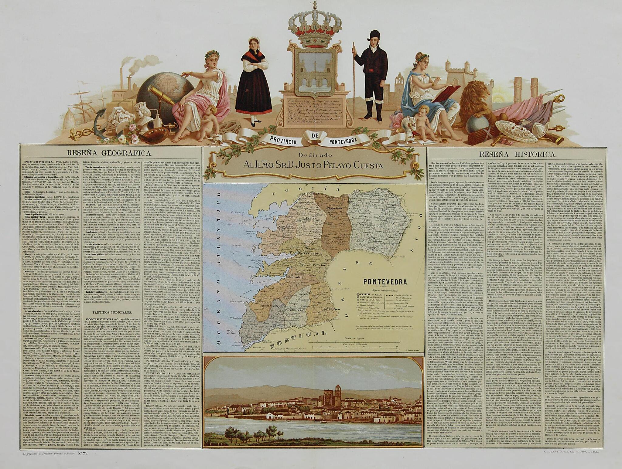 Old Map of Galicia, Spain [1870] Province of Pontevedra. (Provincia De ...