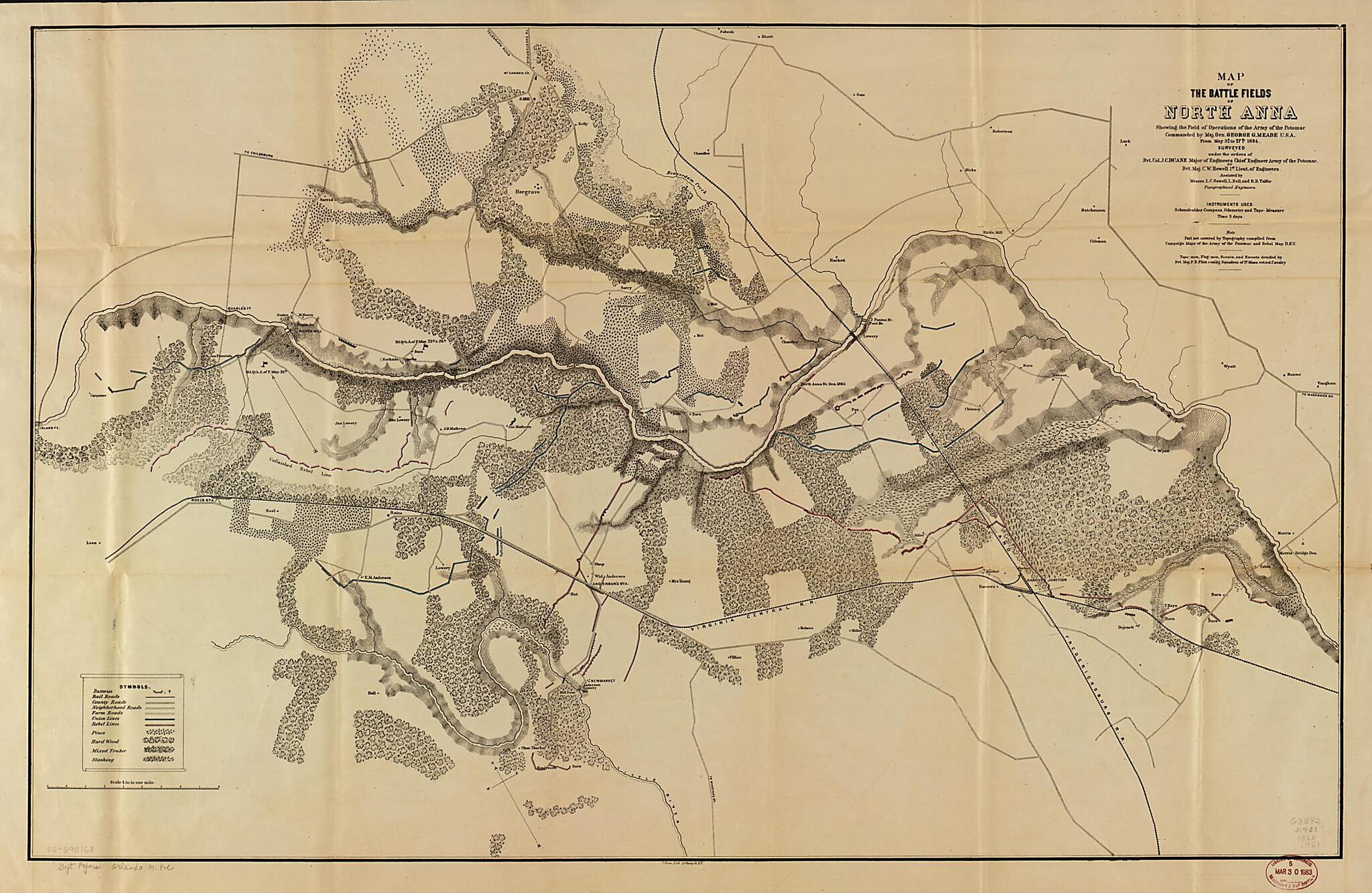 Old Map of North Anna River, Virginia [1864] Map of the Battle Fields ...