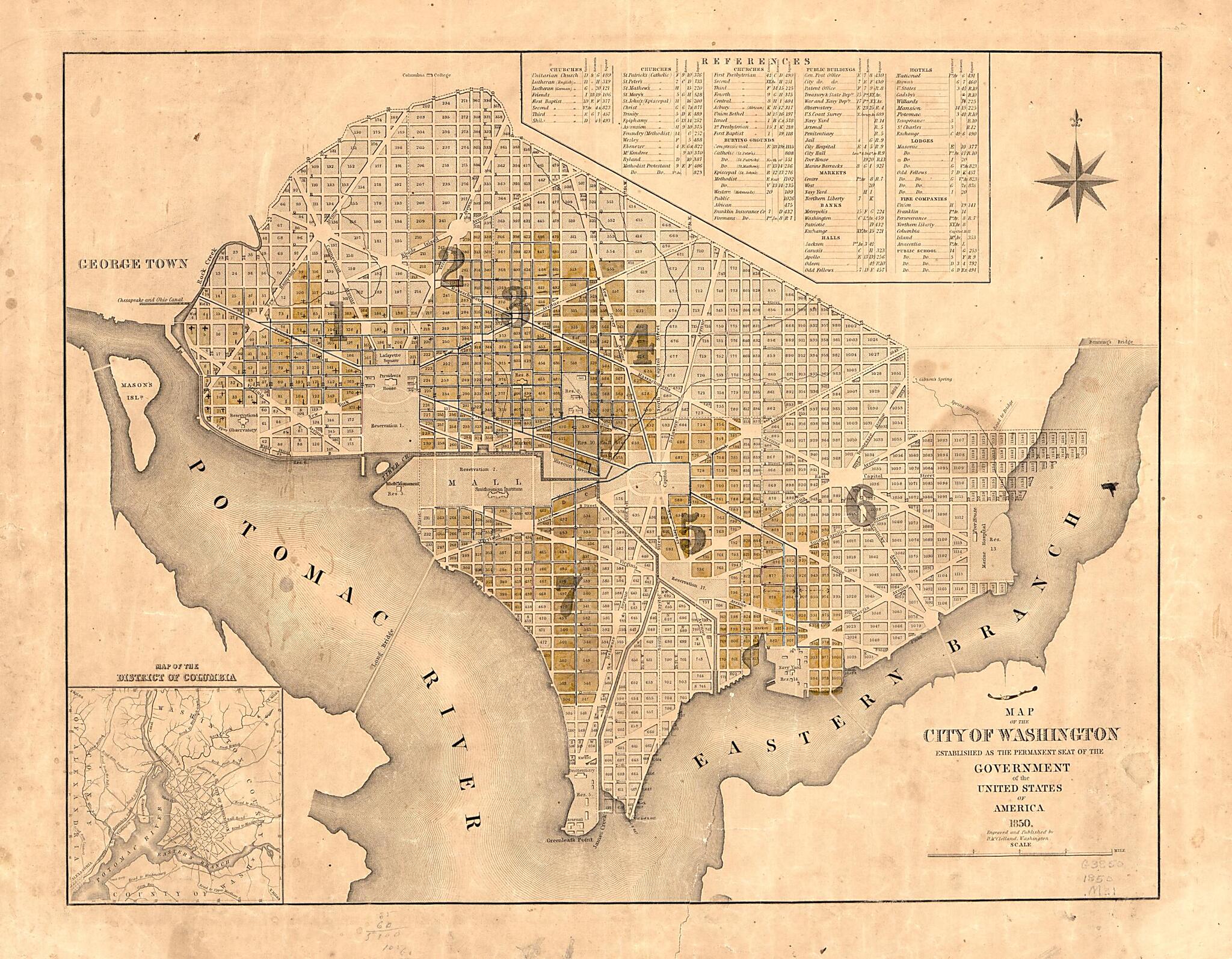 Old Map of District of Columbia, Washington, Washington D.C. [1850] Map ...